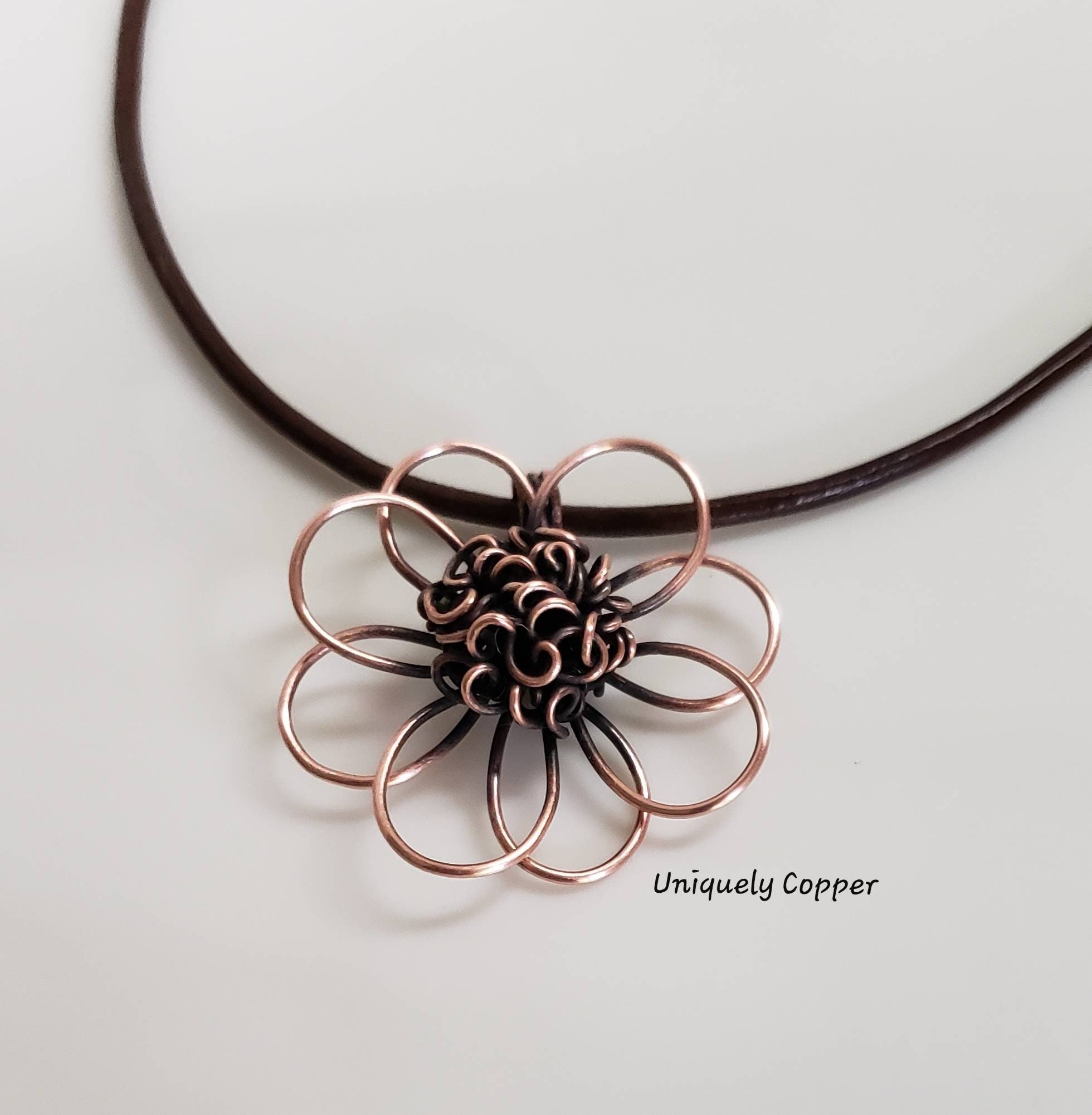 Copper Flower Pendant Necklace: Wire Wrapped Artisan Jewelry - Etsy