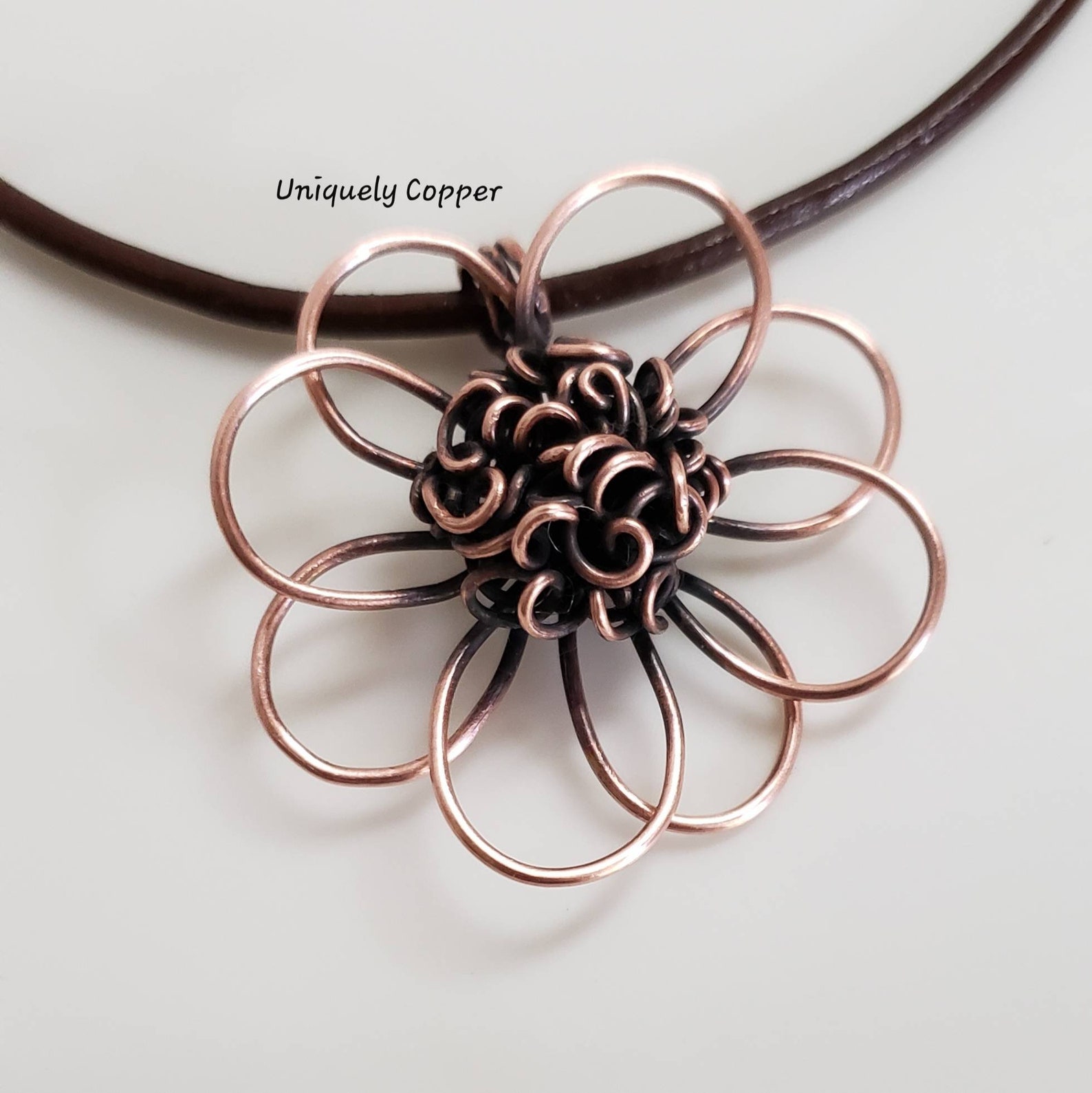 Copper Flower Pendant Necklace: Wire Wrapped Artisan Jewelry - Etsy