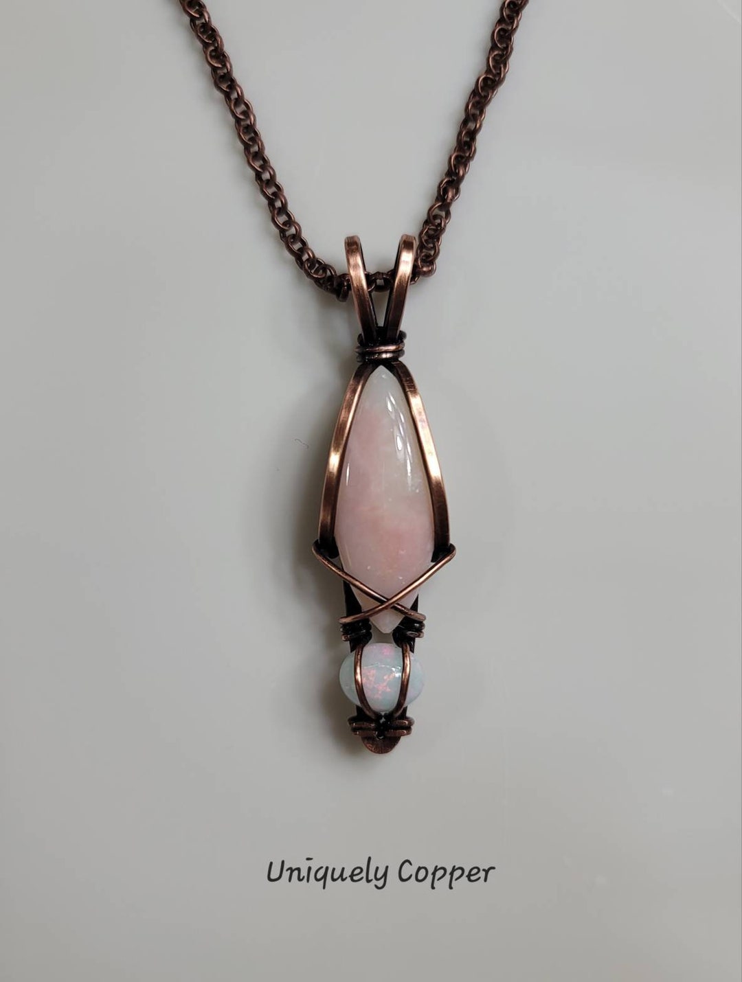 Peruvian Pink Opal Necklace, Copper Wire Wrapped, Ethiopian Opal ...