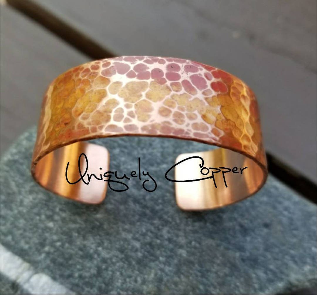 Heat Patina Copper Cuff Bracelet, 7th Anniversary Gift for Her, for Him ...