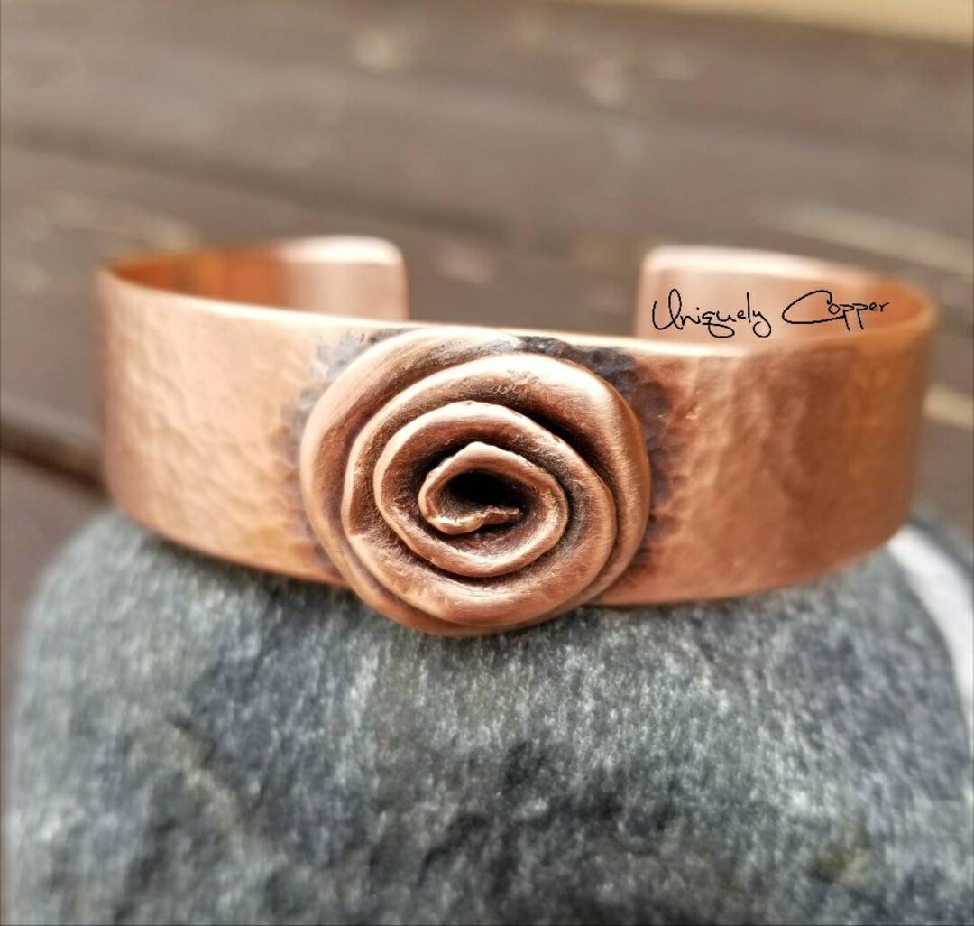 Copper Rose Bracelet, Personalized Hand Stamped Jewelry, Wife Gift for ...