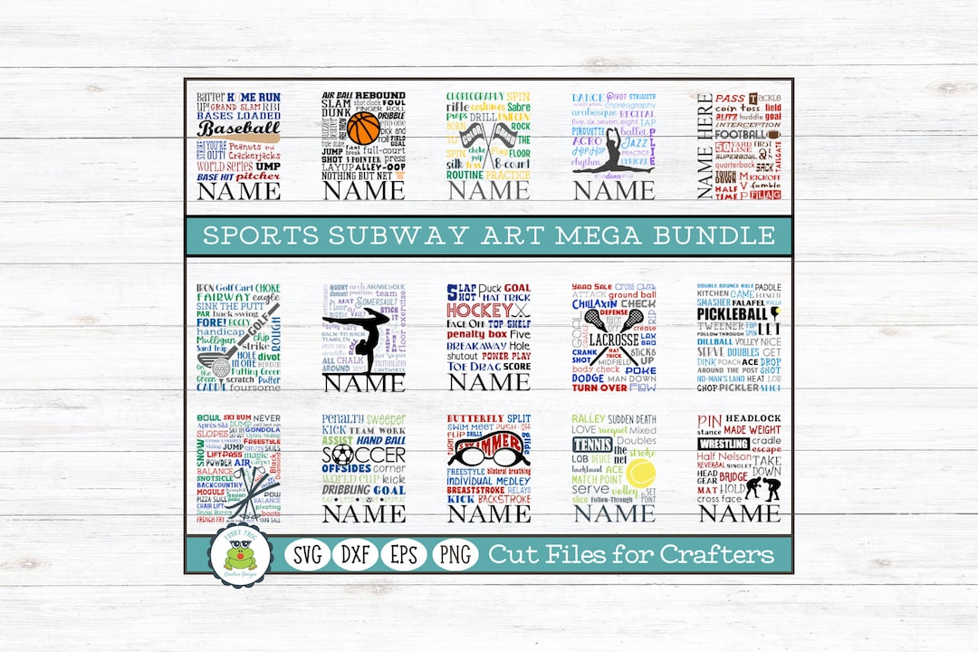Sports Subway Art Design Bundle SVG Cut Files for Crafters, PNG ...