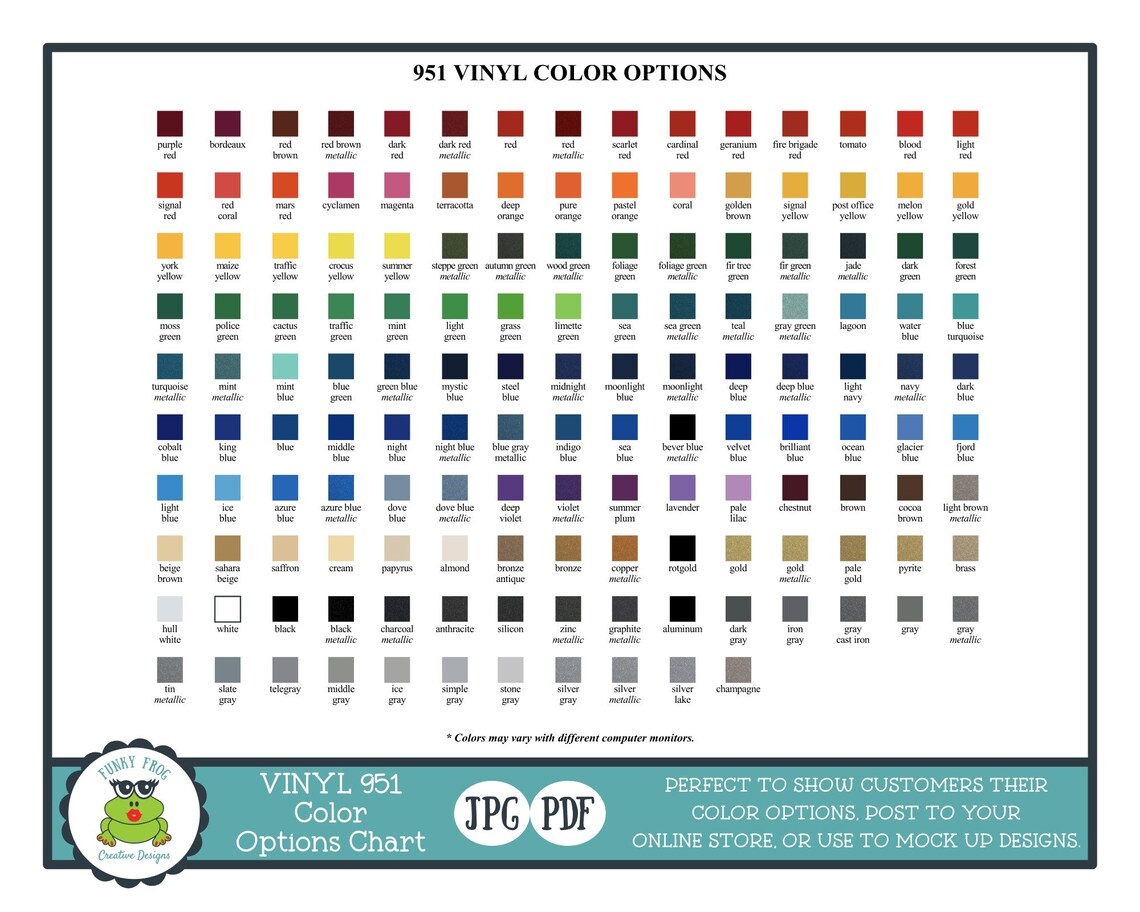 Vinyl Color Options Chart for Store Owners Color Mockups - Etsy