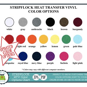 Heat Transfer Vinyl Color Options Chart, Easyweed Siser HTV, Glitter ...