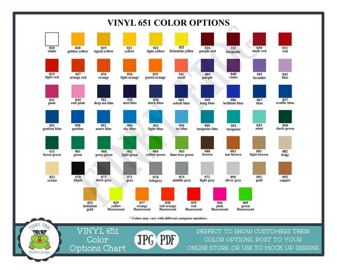 Vinyl Color Options Chart for Store Owners Color Mockups - Etsy