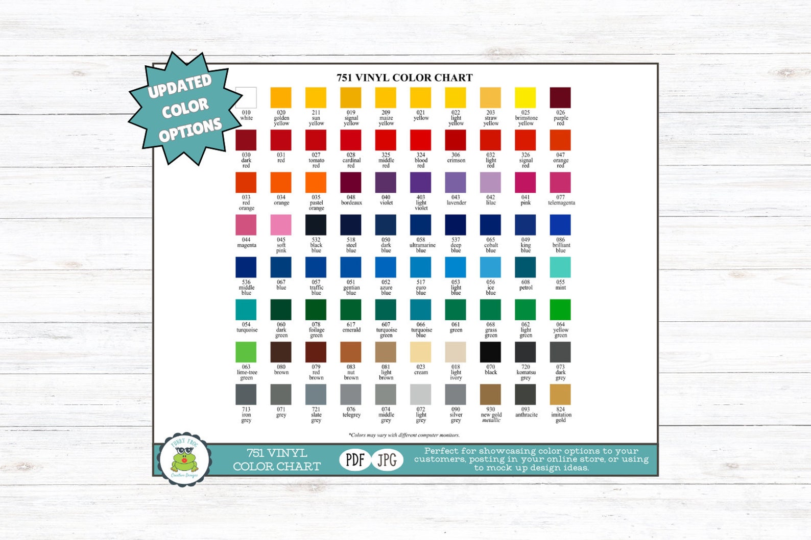 Vinyl Color Options Chart for Store Owners, Color Mockups, Oracal 631 ...