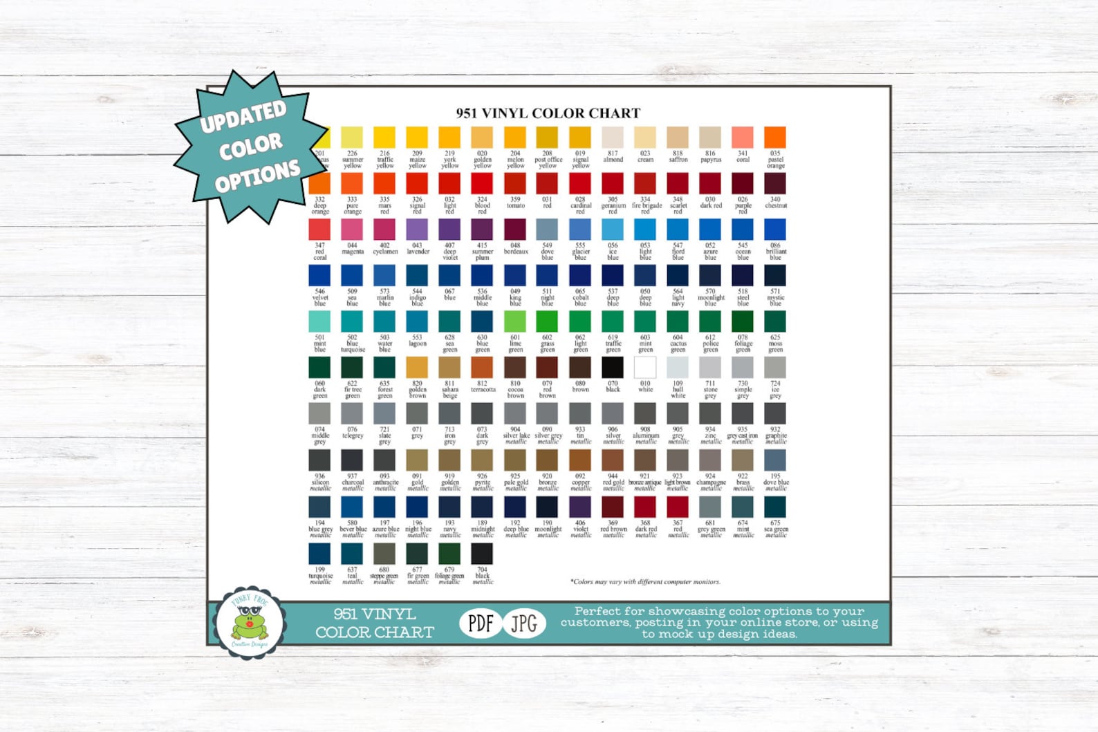 Vinyl Color Options Chart for Store Owners, Color Mockups, Oracal 631 ...