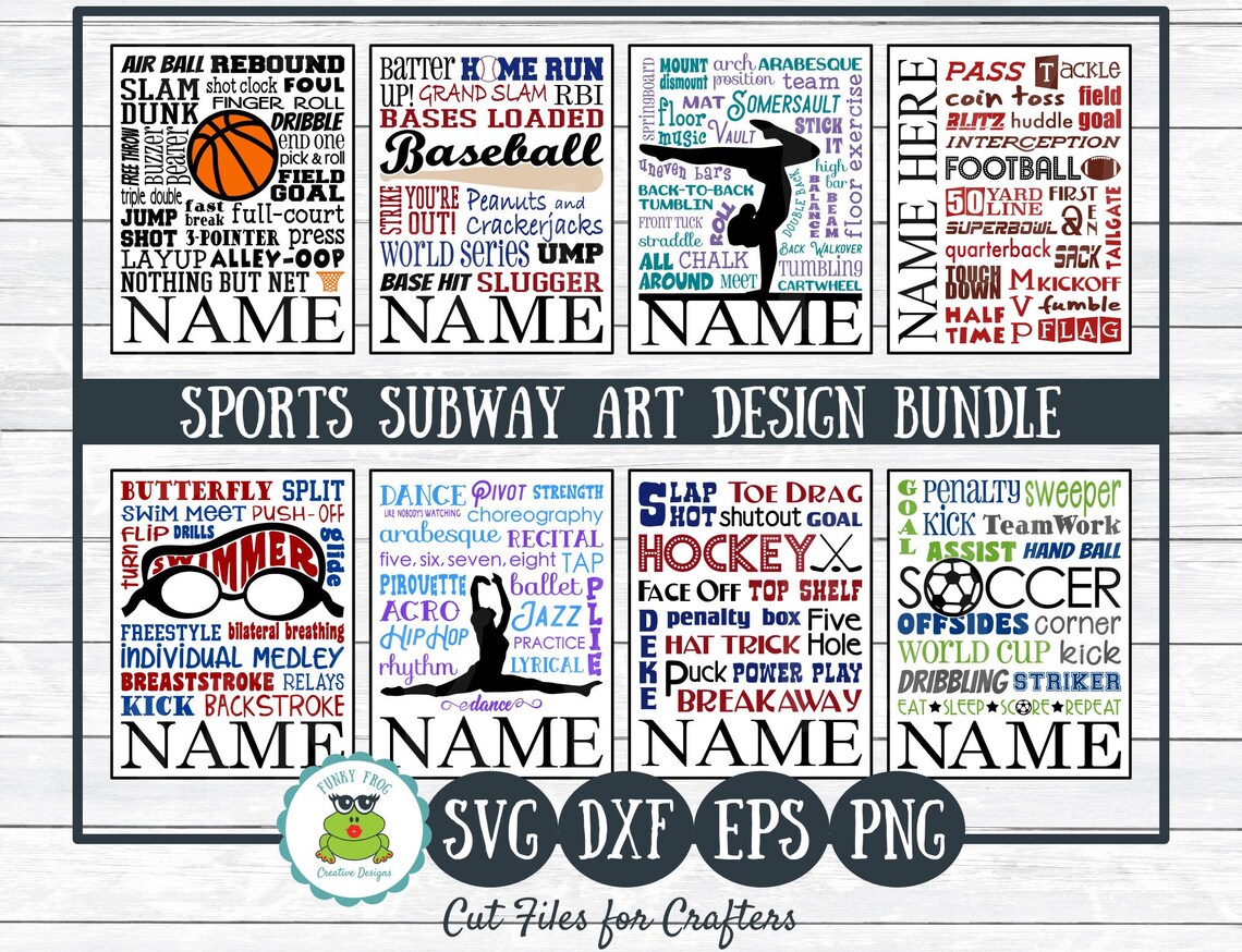 Sports Subway Art Design Bundle SVG Cut Files for Crafters | Etsy