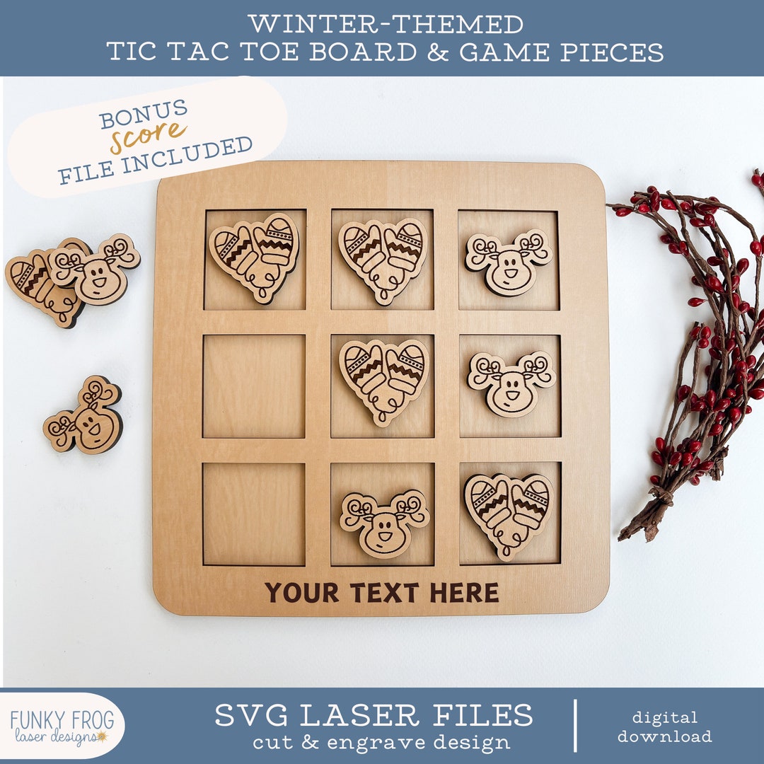 SVG Winter Tic Tac Toe Board With Mittens & Reindeer Game Pieces Laser ...