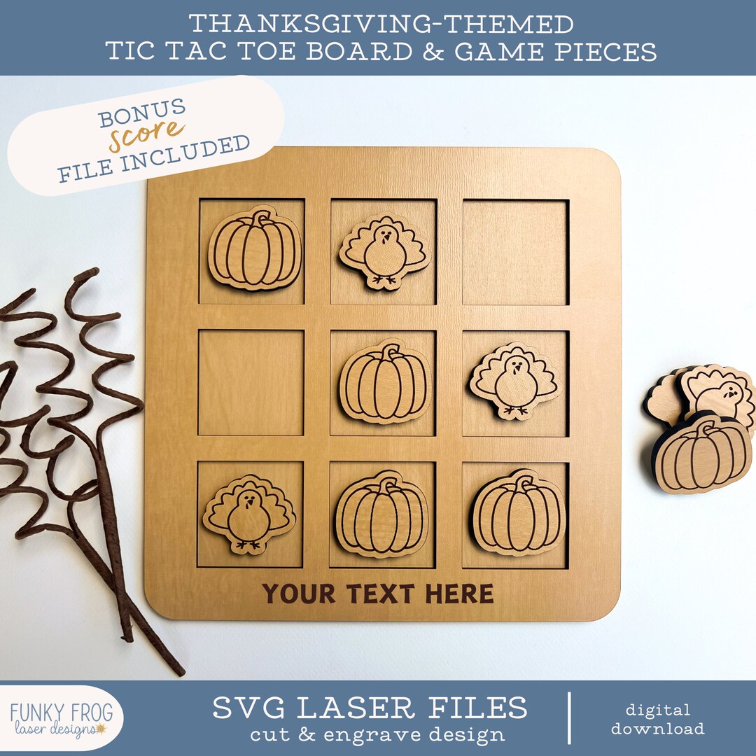 SVG Thanksgiving Tic Tac Toe Board With Turkey & Pumpkin Game Pieces ...