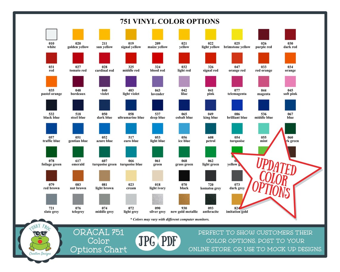 Vinyl Color Options Chart for Store Owners Color Mockups - Etsy