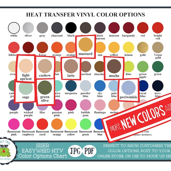 Vinyl Siser Htv Color Chart - Etsy