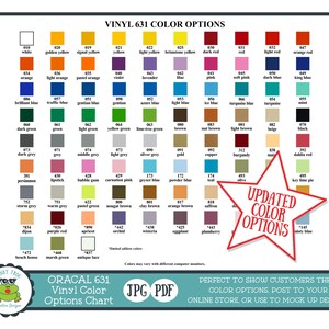 Vinyl Color Options Chart for Store Owners, Color Mockups, Oracal 631 ...