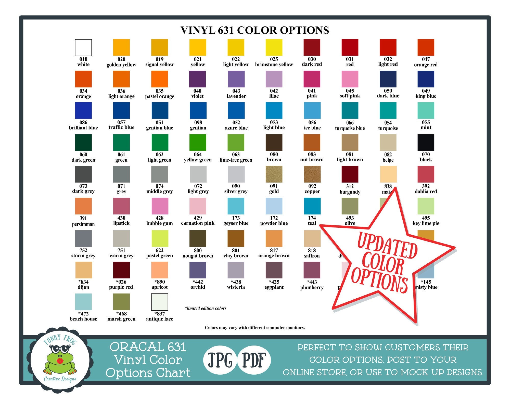 Vinyl Color Options Chart for Store Owners Color Mockups | Etsy