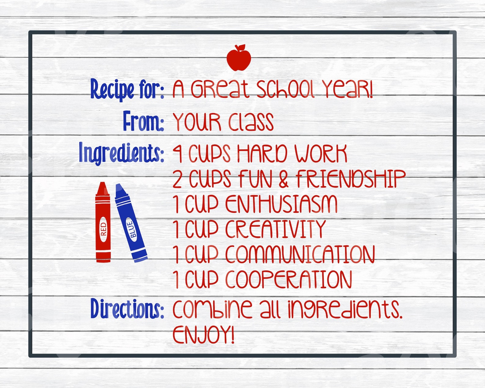 Recipe for a Great School Year Teacher SVG Cut File for - Etsy