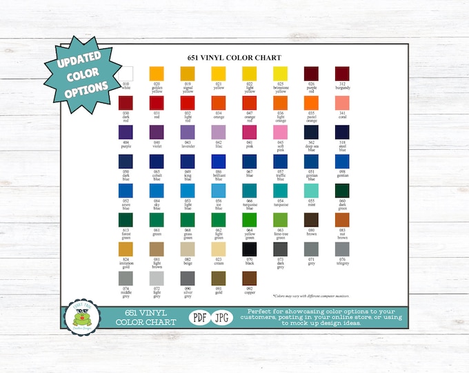 Editable Cricut Vinyl Color Chart, Permanent Vinyl Color Chart Editable ...