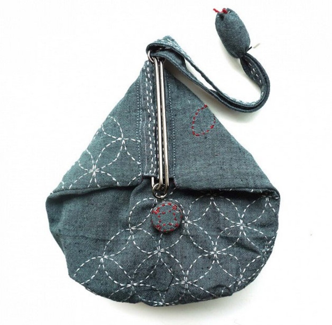 QH Textiles Sashiko Slide Clasp Purse Kit With Blue Yarn Dyed Cotton - Etsy