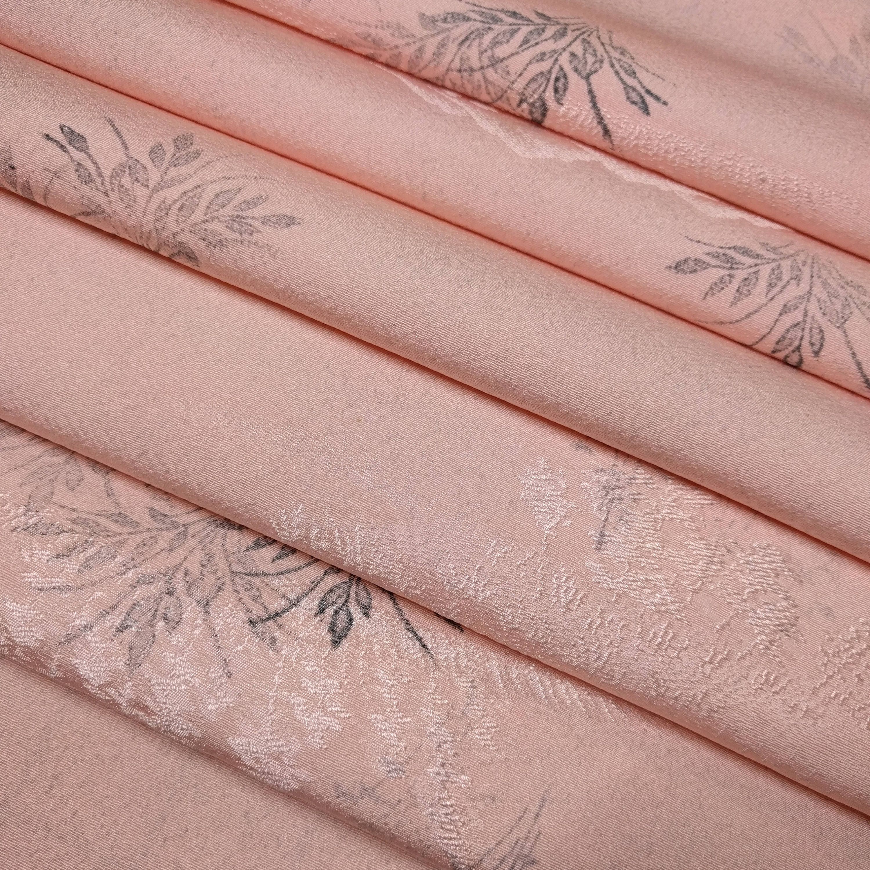 Pale pink silk kimono fabric with woven tree pattern and printed ...
