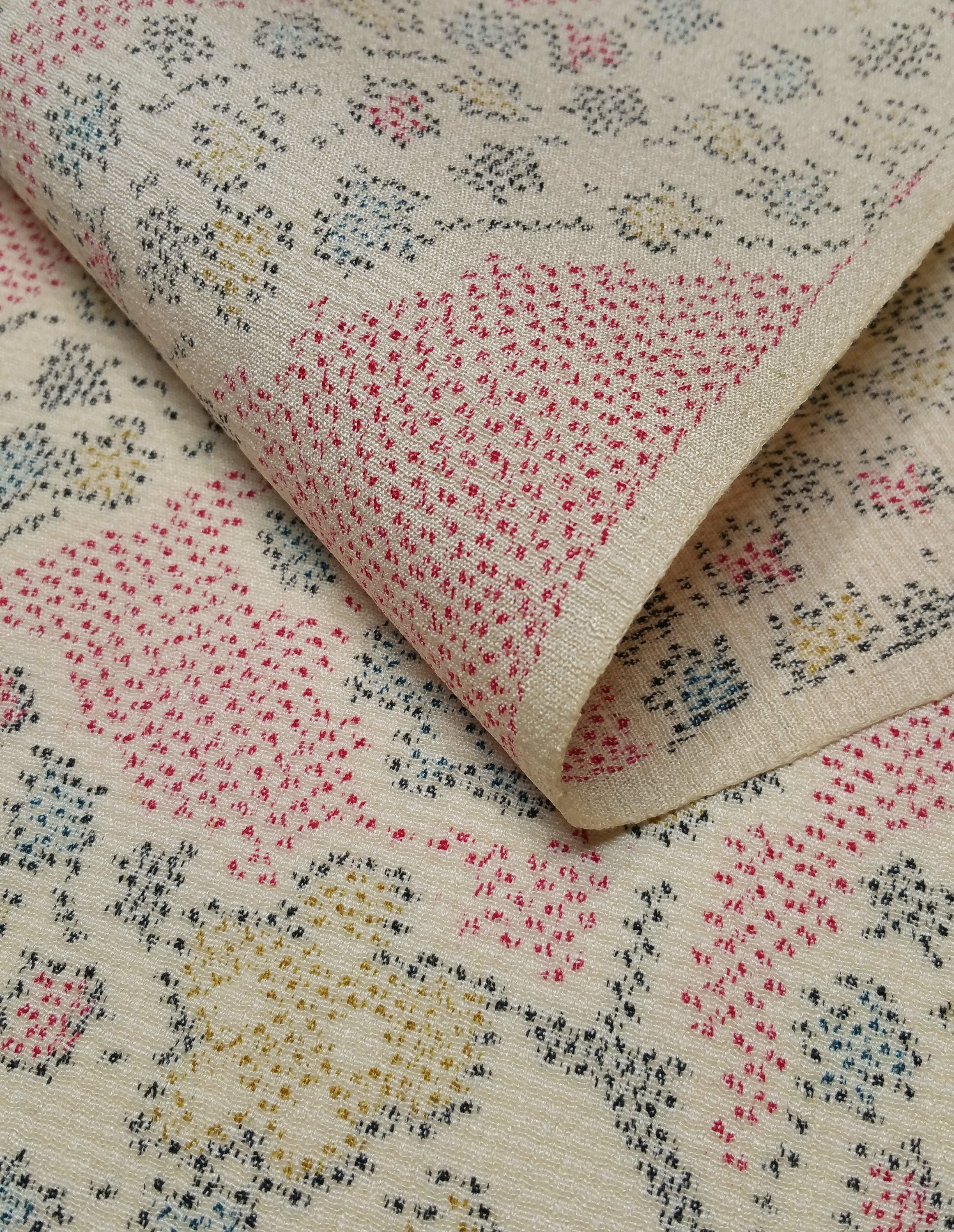 Tsumugi Silk Kimono Fabric with plum blossom and floral design - by the ...