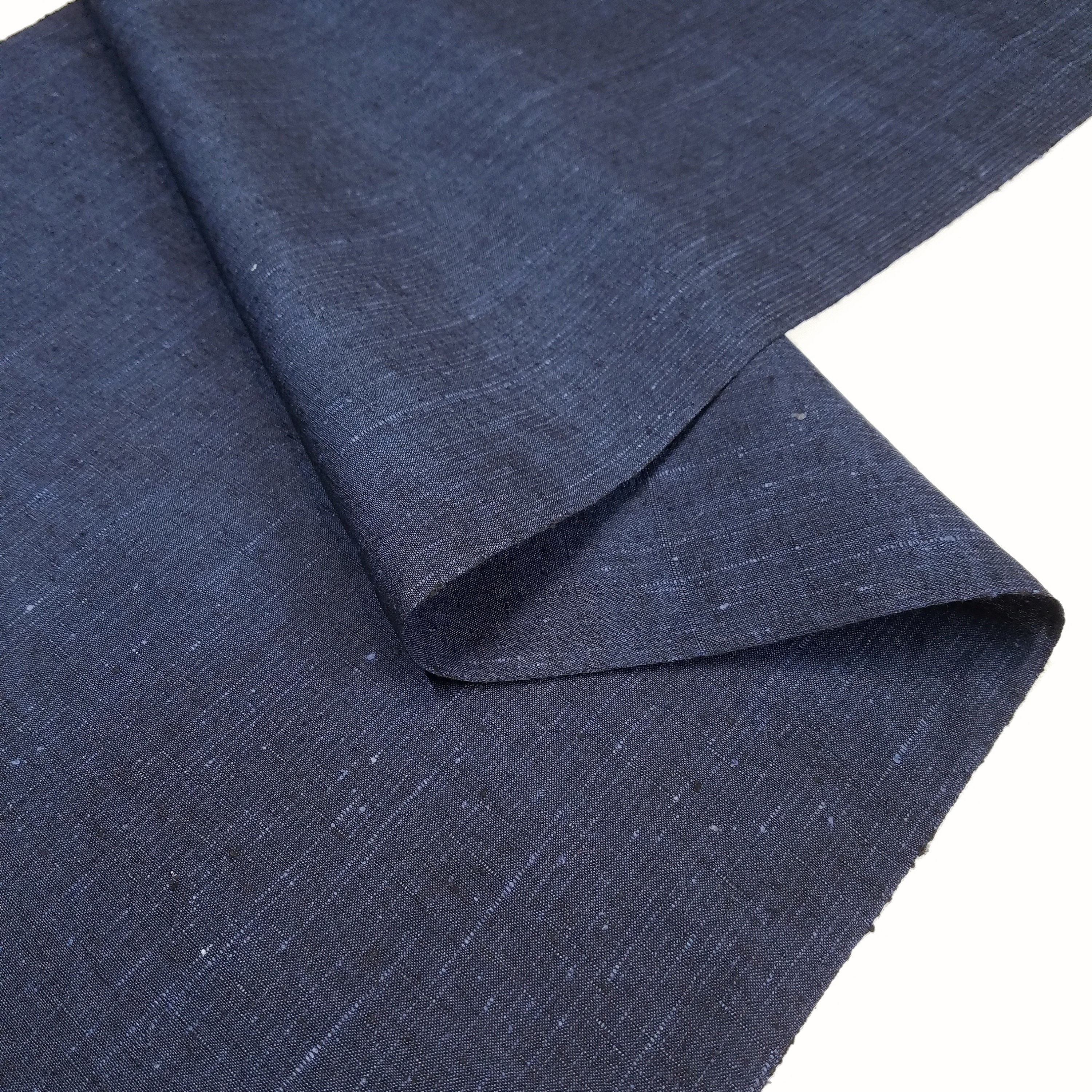 Deep Indigo blue tsumugi pongee kimono silk - by the yard