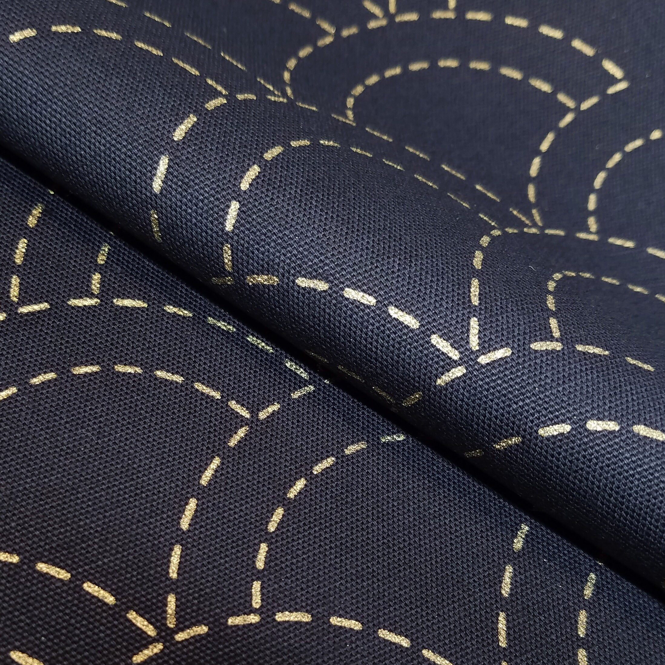 Olympus dark navy - black pre-printed wash-away sashiko fabric - wave ...
