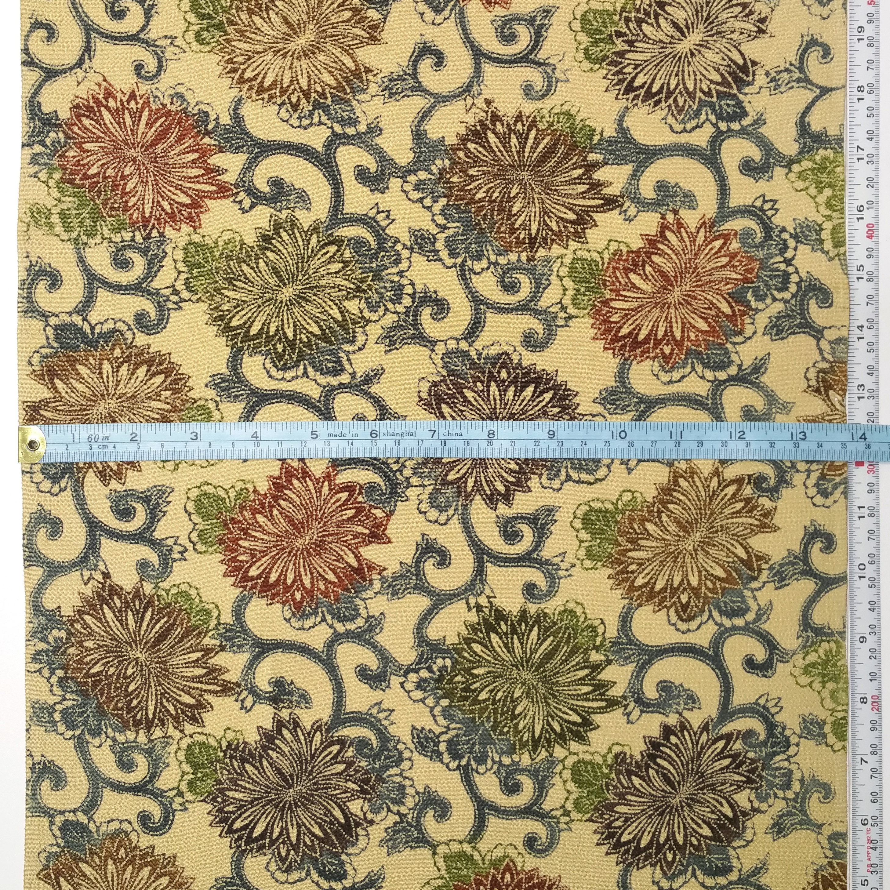 Chirimen crepe silk Kimono fabric - earth toned chrysanthemum and ...