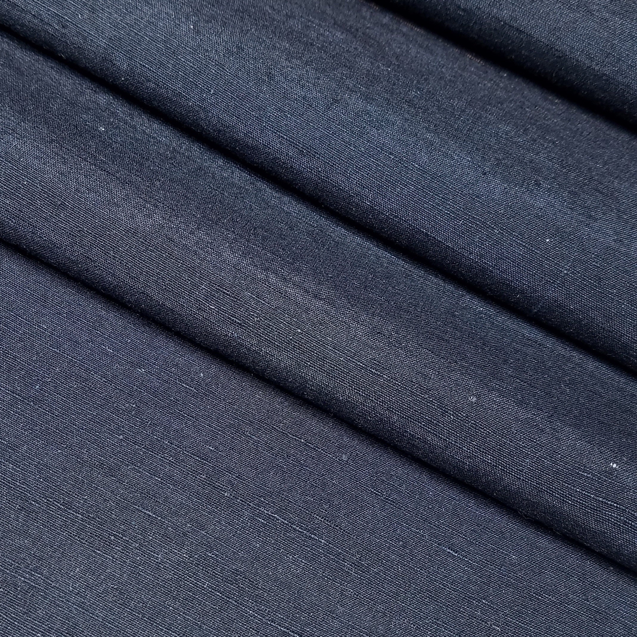 Deep Indigo blue black tsumugi pongee kimono silk -32 inch remnant