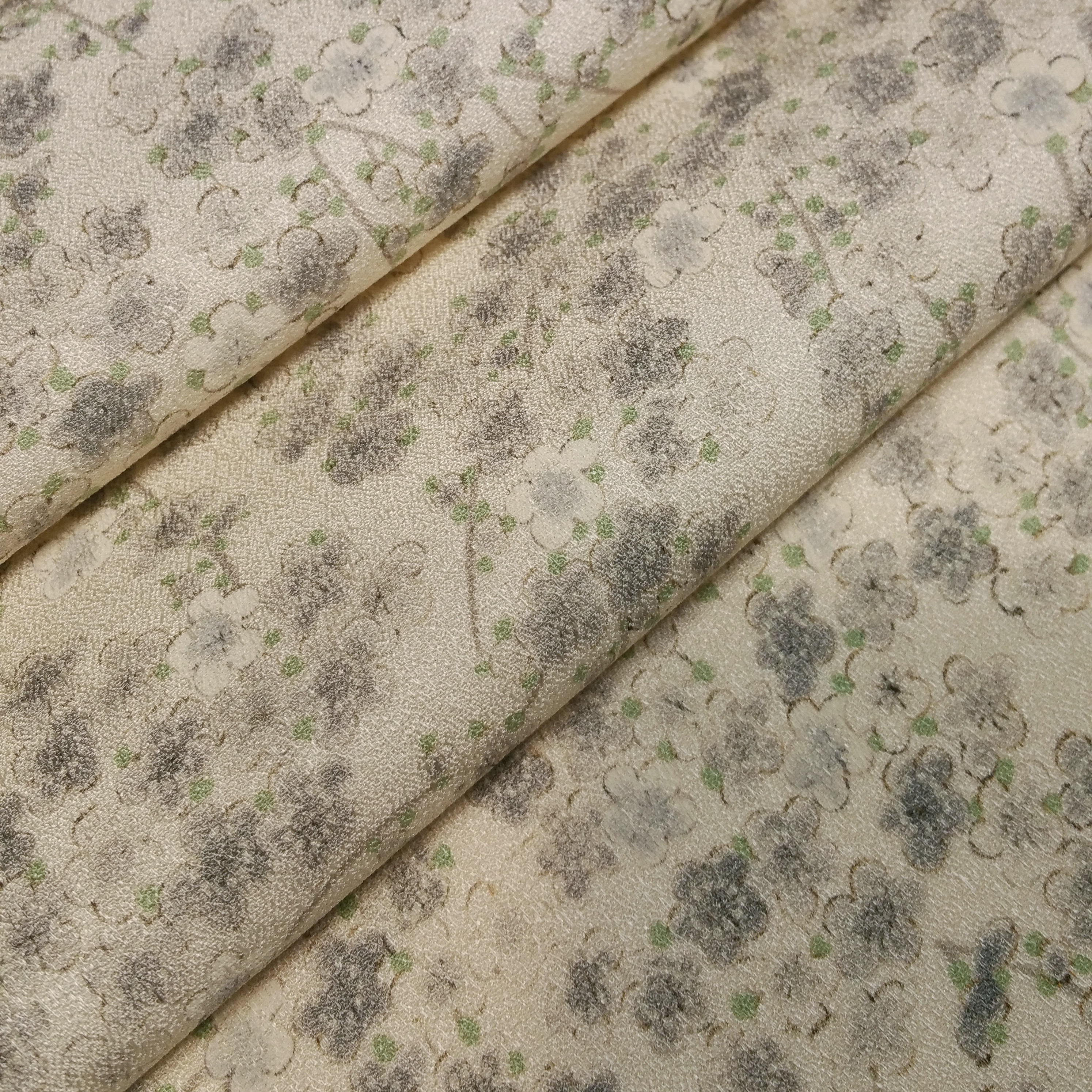 Tango chirimen crepe silk Kimono fabric - gray plum blossoms - by the yard