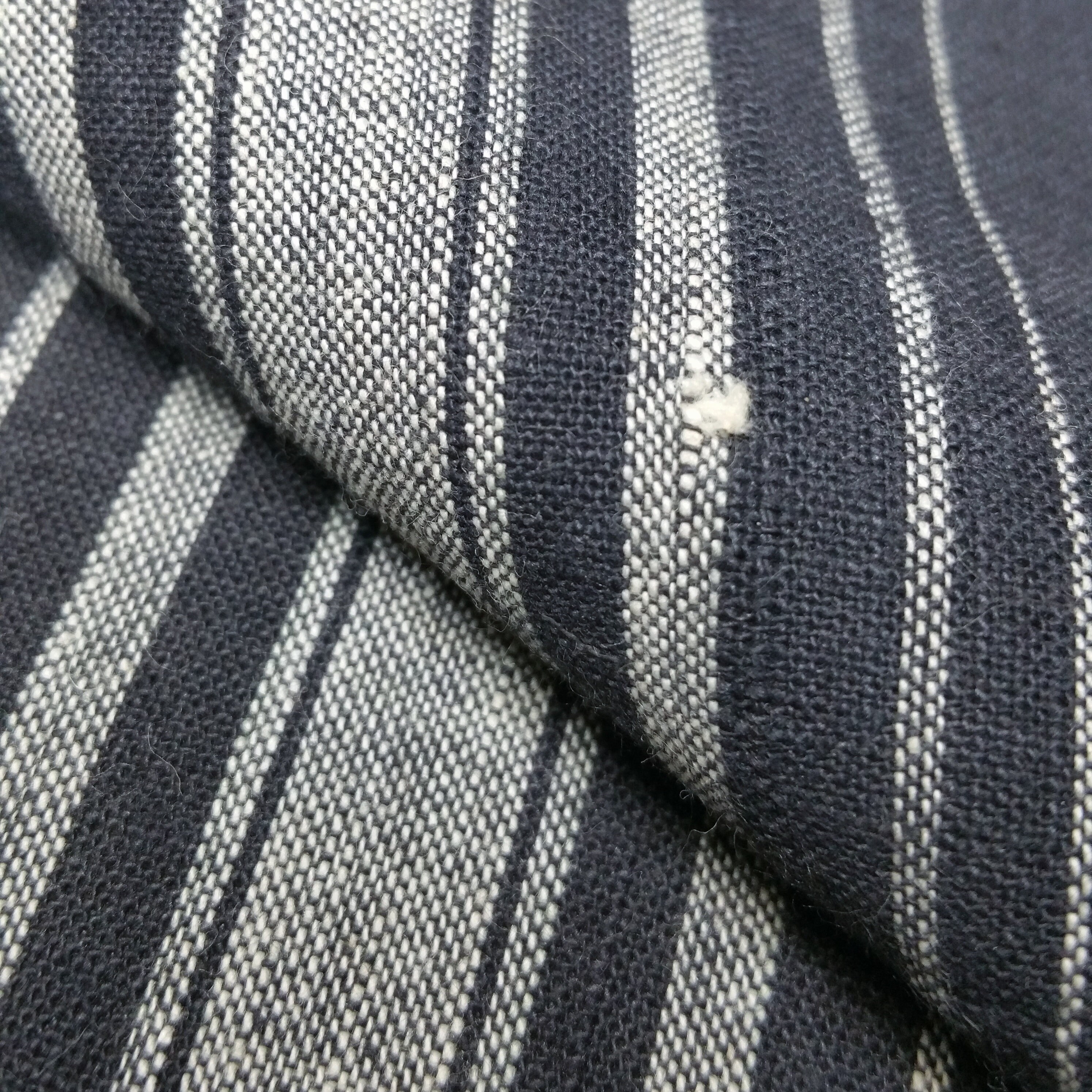 Vintage cotton tsumugi pongee yukata fabric- black and gray stripes ...