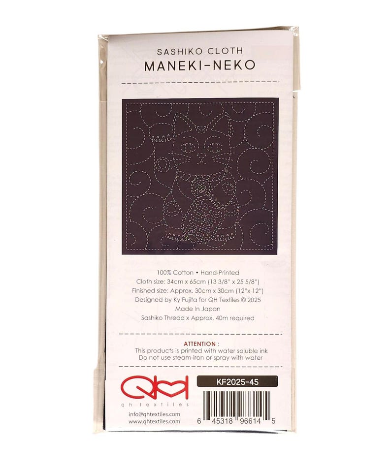 NEW for 2025 Maneki-neko Lucky Cat - QH Textiles Sashiko Pre-printed ...