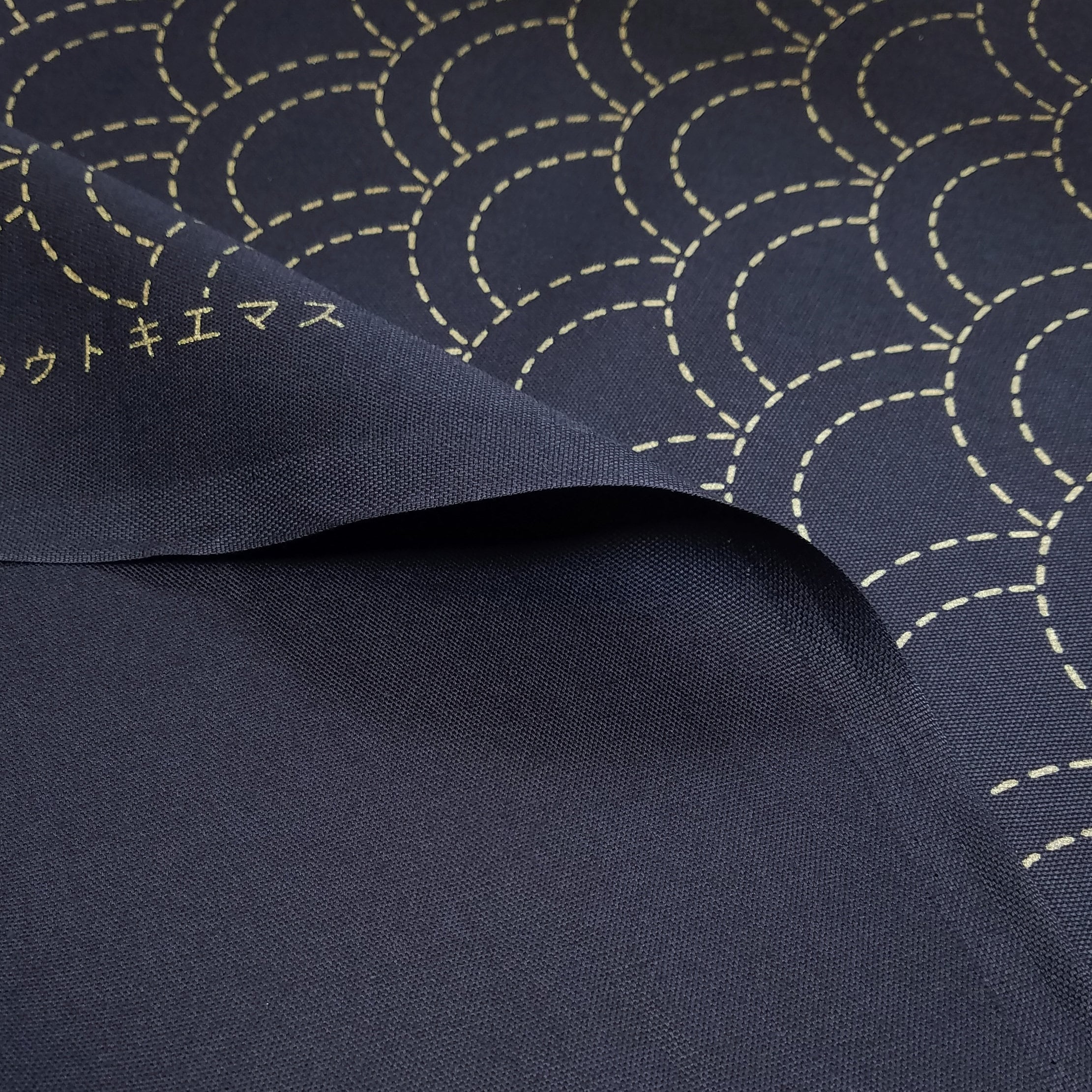 Olympus dark navy - black pre-printed wash-away sashiko fabric - wave ...