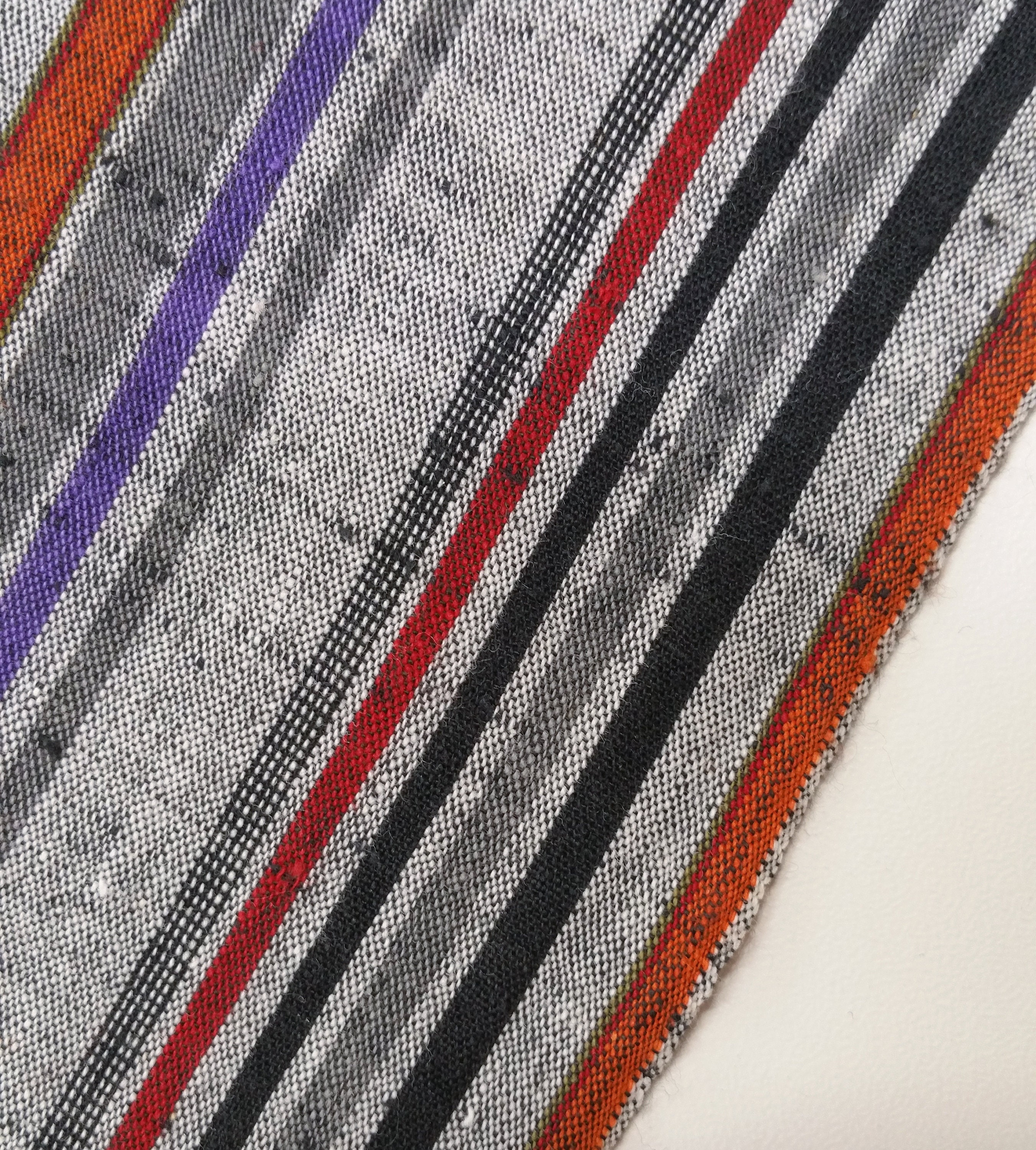 Vintage cotton tsumugi pongee yukata fabric- gray with stripes - 28 ...