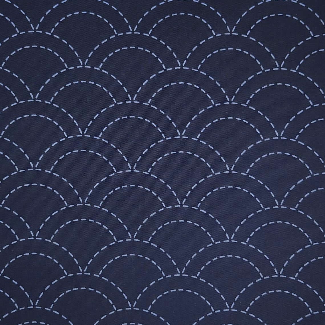 Dark Indigo Navy Pre-printed Wash-away Sashiko Fabric - Seigaiha Wave ...