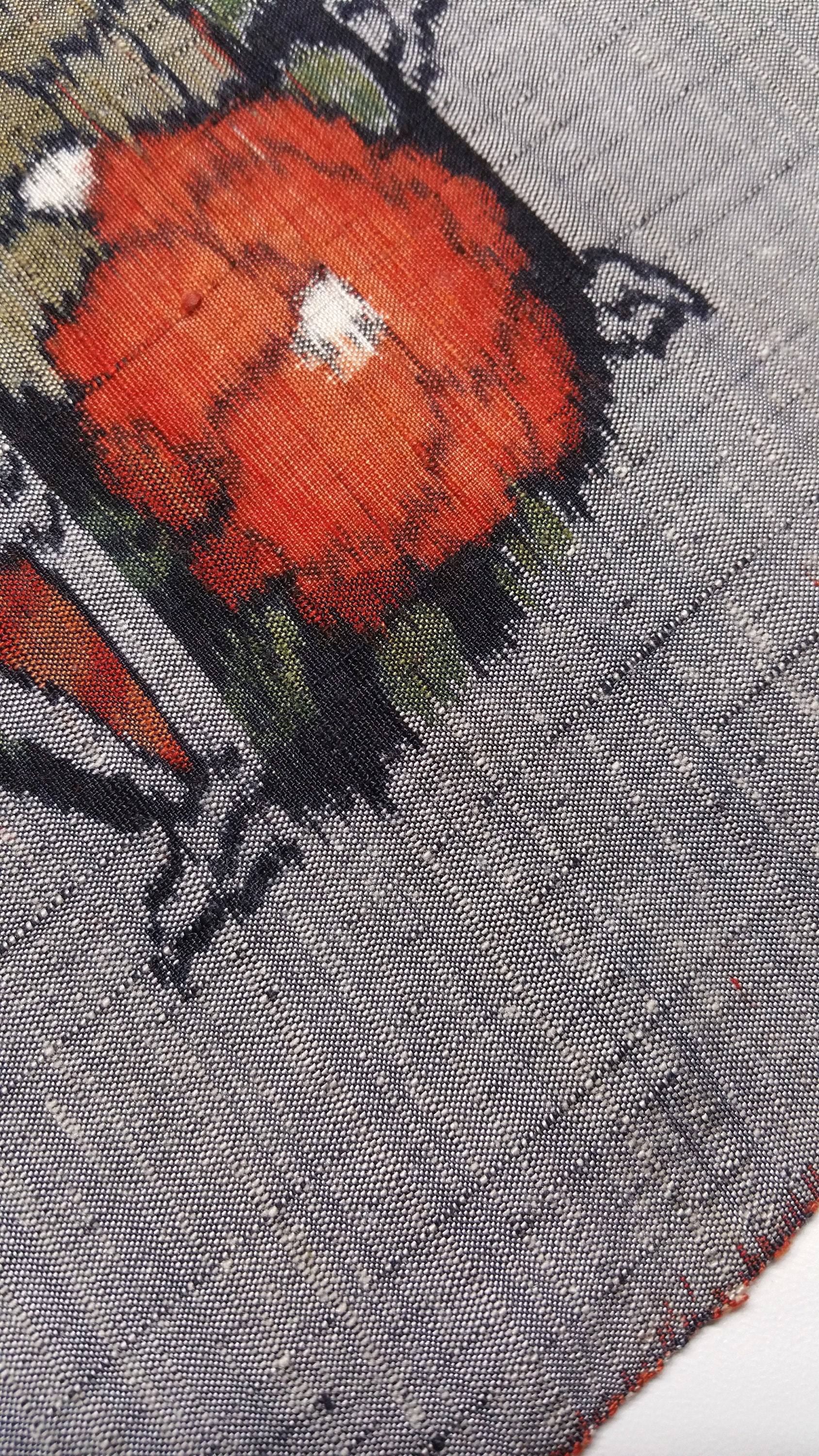 Silver colored Tsumugi pongee Silk Kimono Fabric with thread spool ...