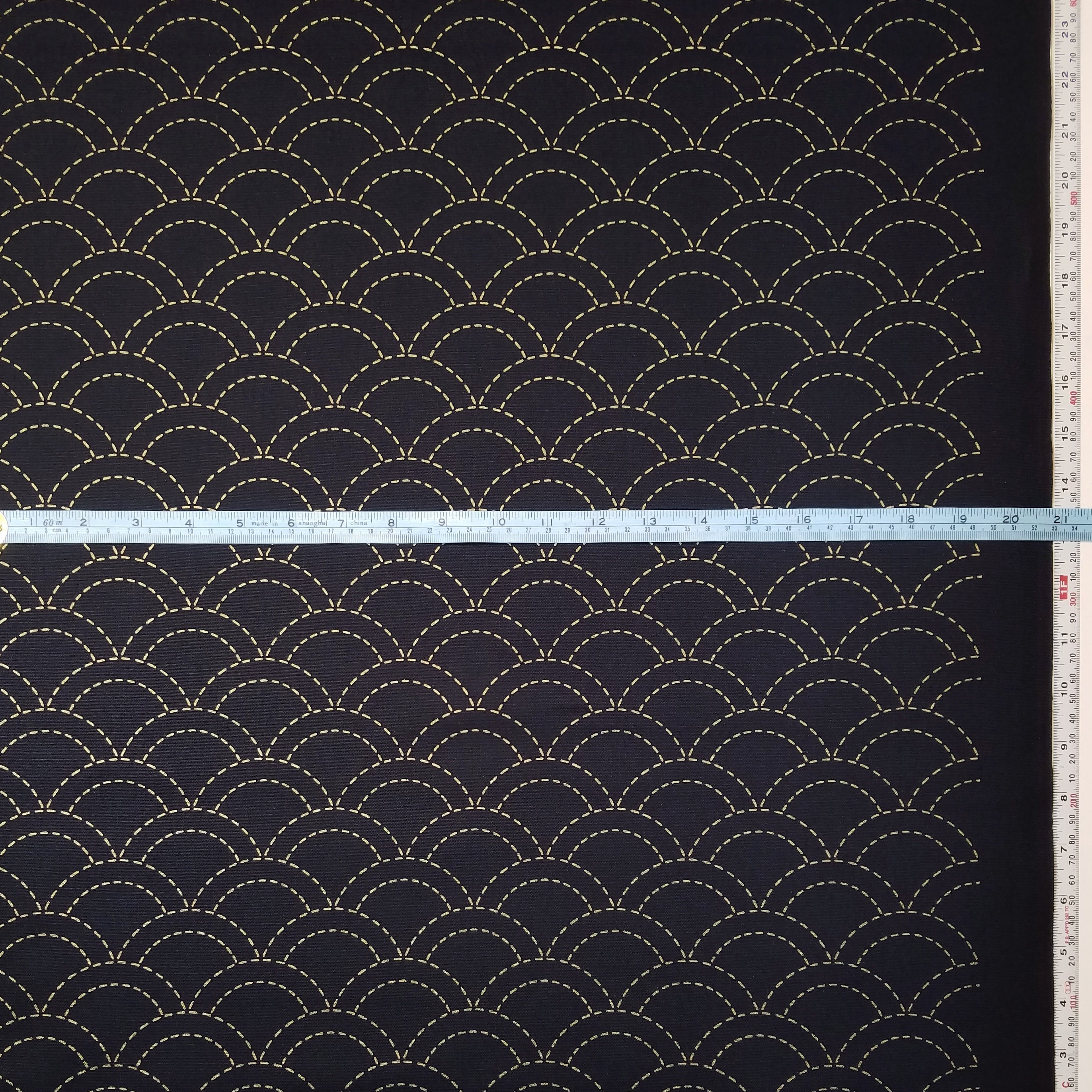 Olympus dark navy - black pre-printed wash-away sashiko fabric - wave ...