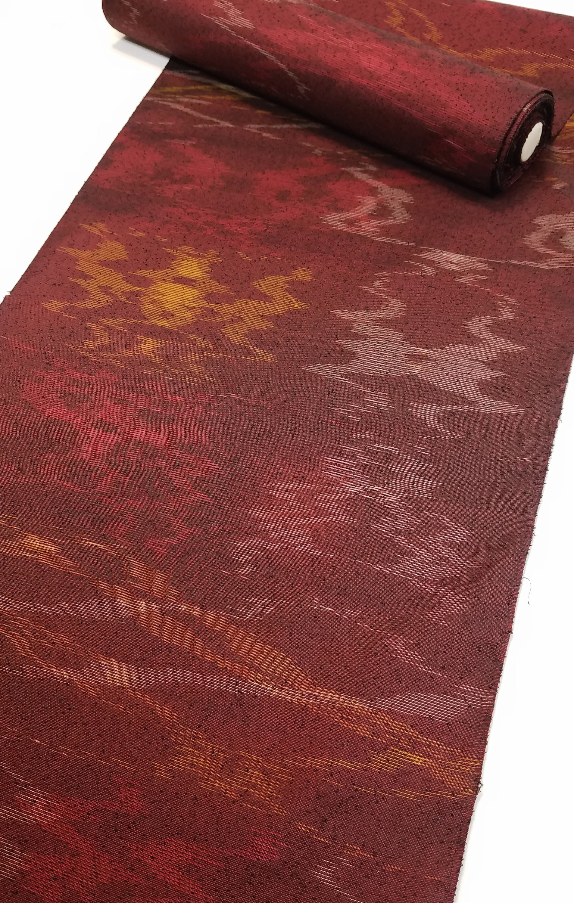 Vintage Japanese oshima tsumugi pongee kimono silk - Deep red with ...