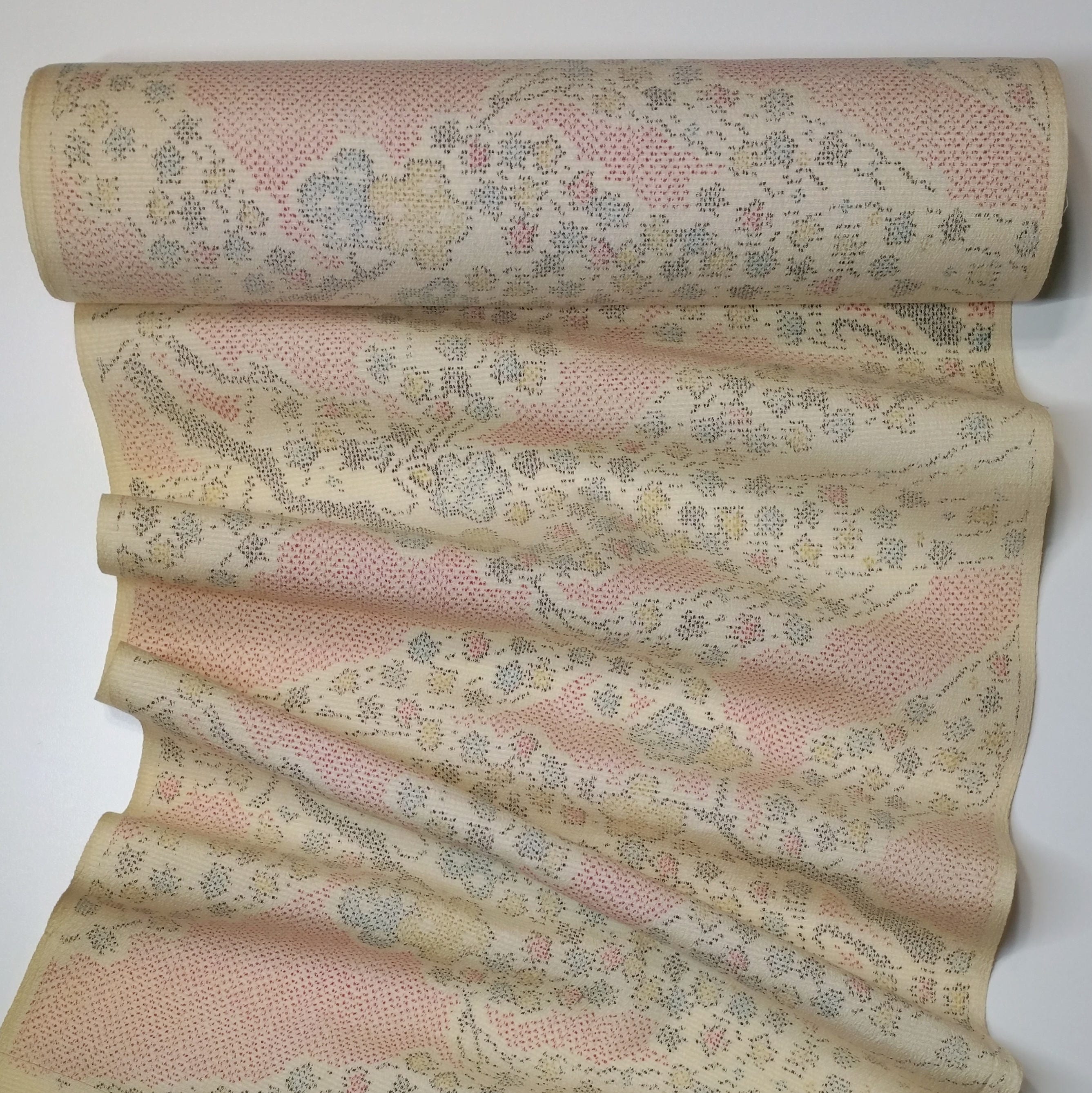 Tsumugi Silk Kimono Fabric with plum blossom and floral design - by the ...