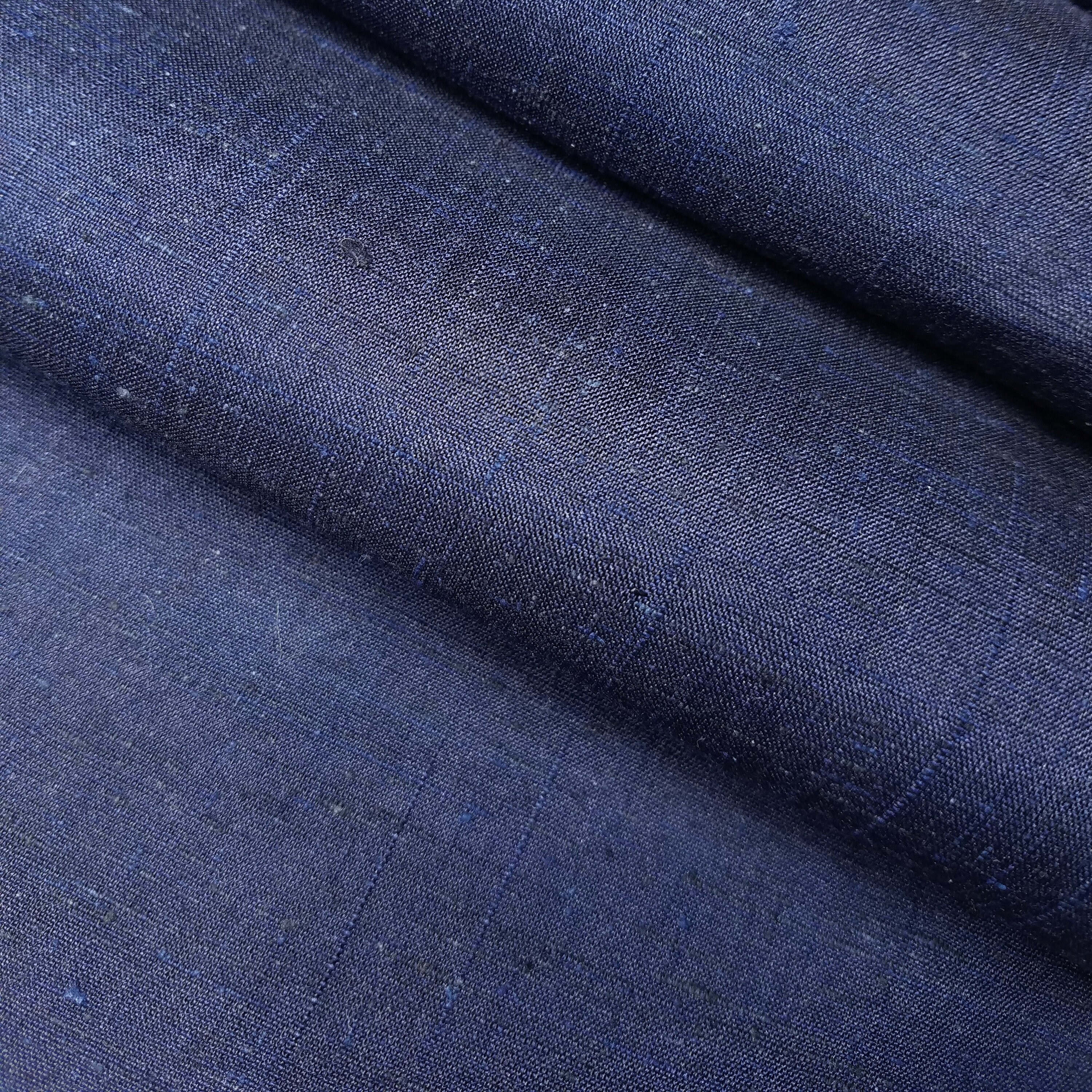 Deep indigo blue Ojiya tsumugi pongee kimono silk - 62 inches (157.5 cm)