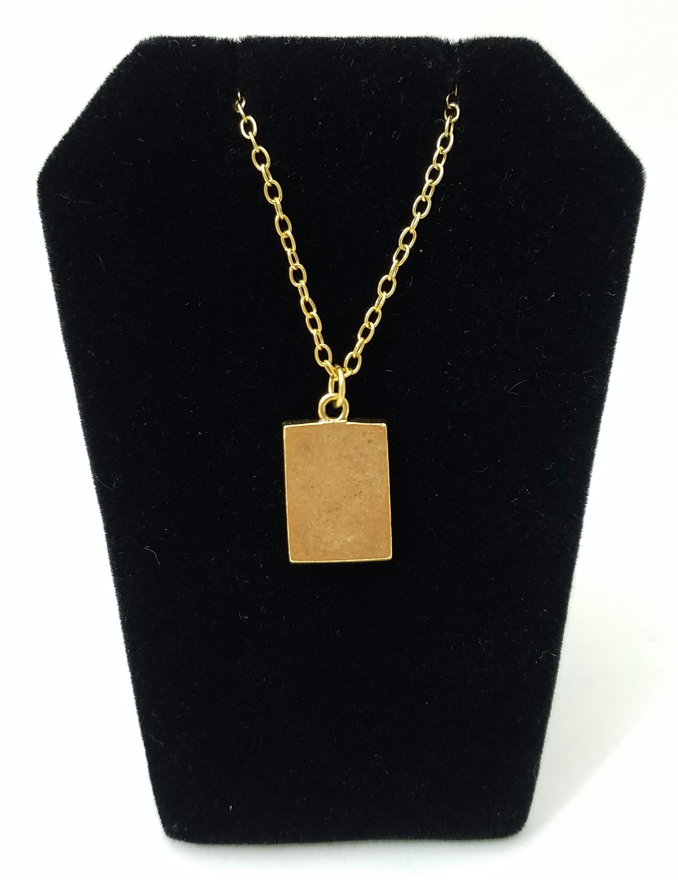 24k gold rectangle pendant necklace with deep maroon and blue wave ...