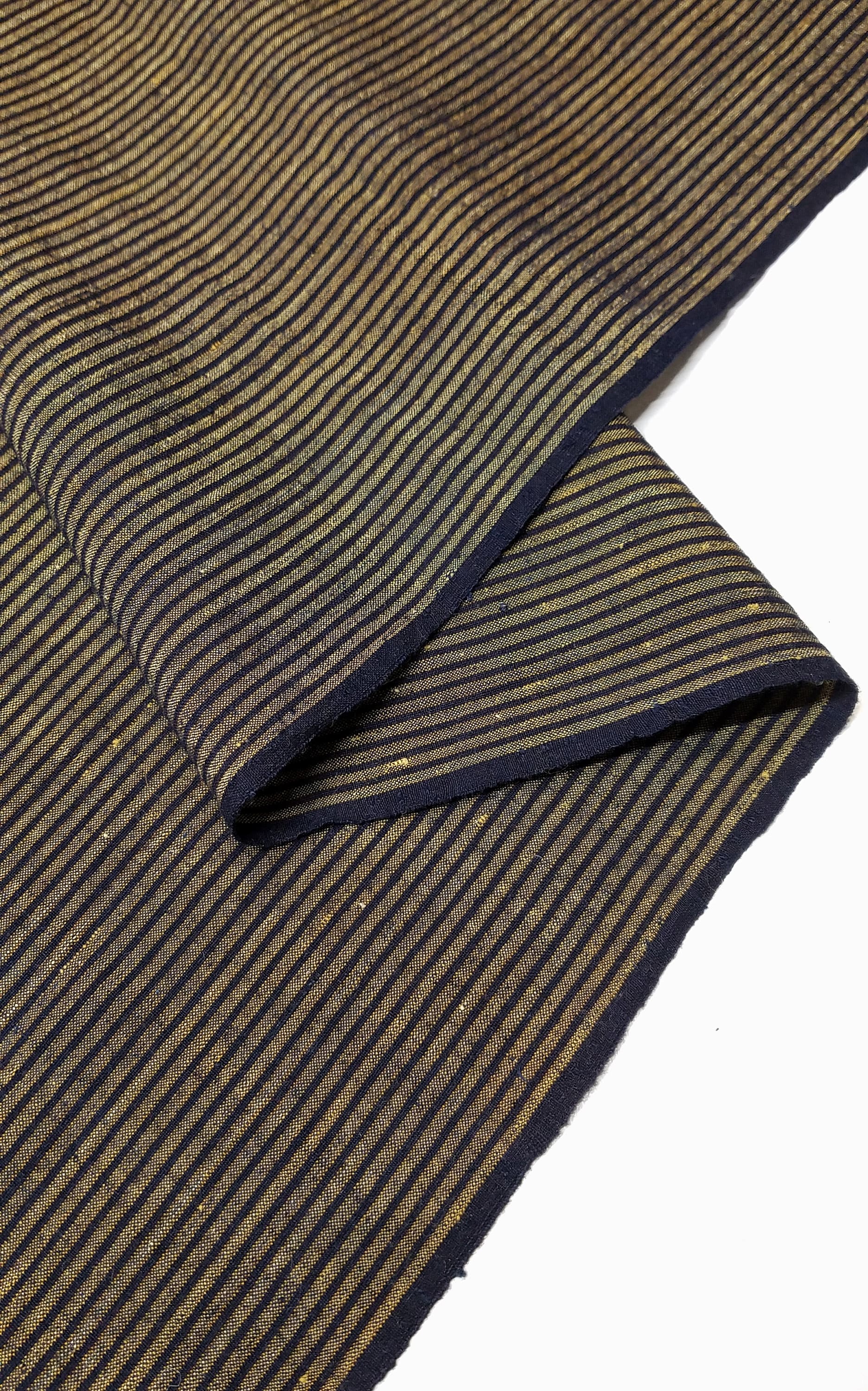 Vintage cotton & silk tsumugi pongee fabric- black and warm brown ...