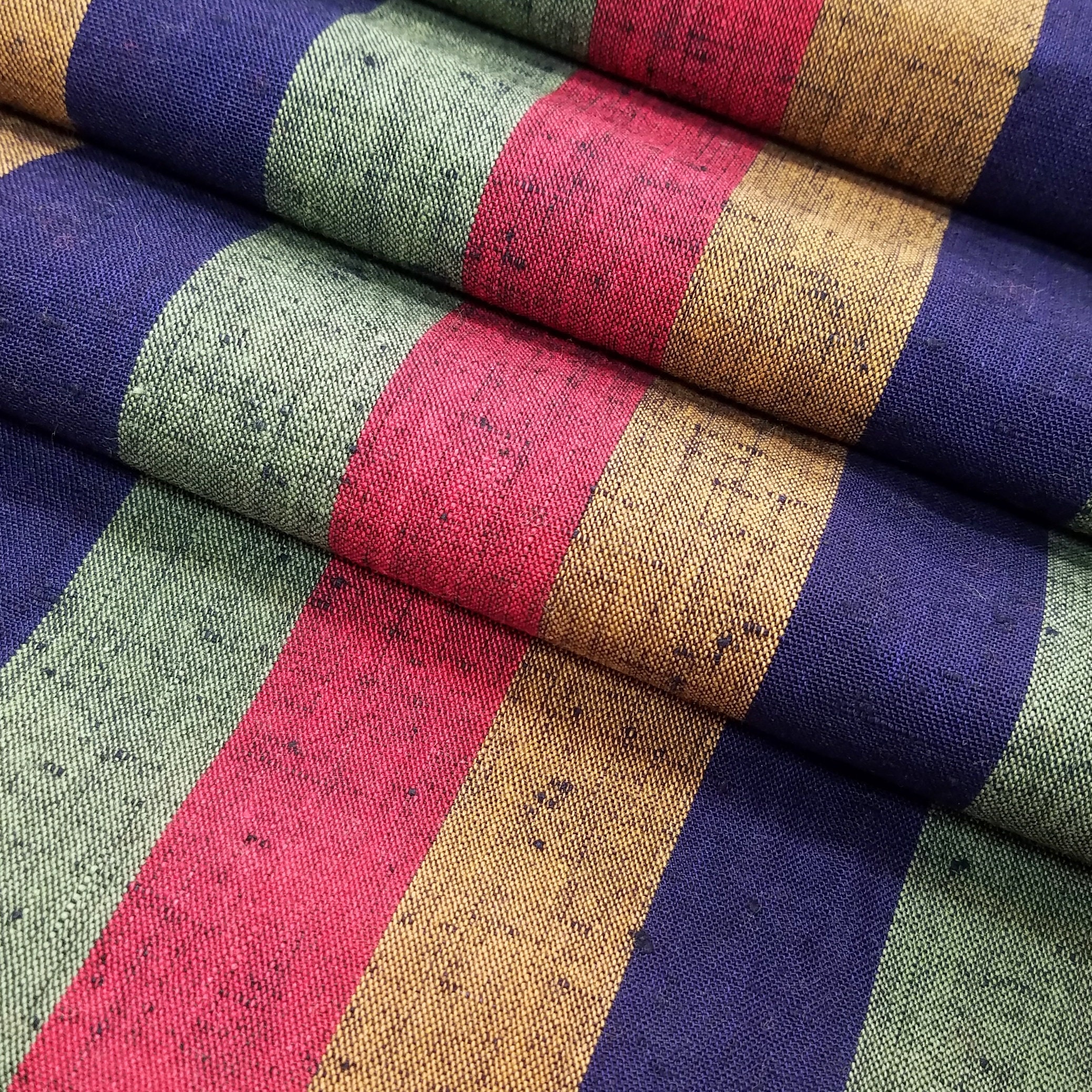 Vintage shima striped cotton tsumugi kimono fabric - by the yard