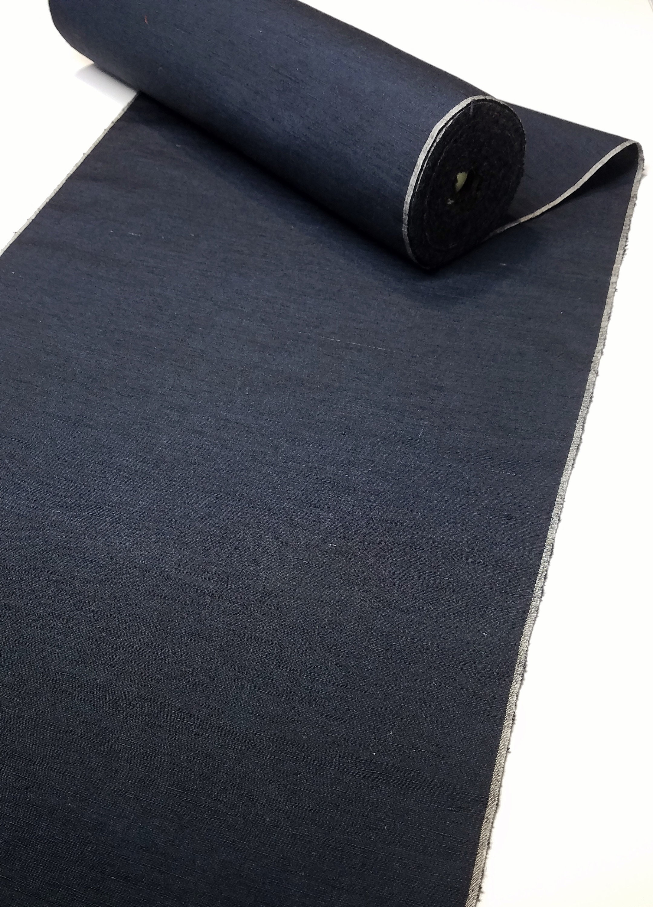 Deep Indigo blue black tsumugi pongee kimono silk -32 inch remnant