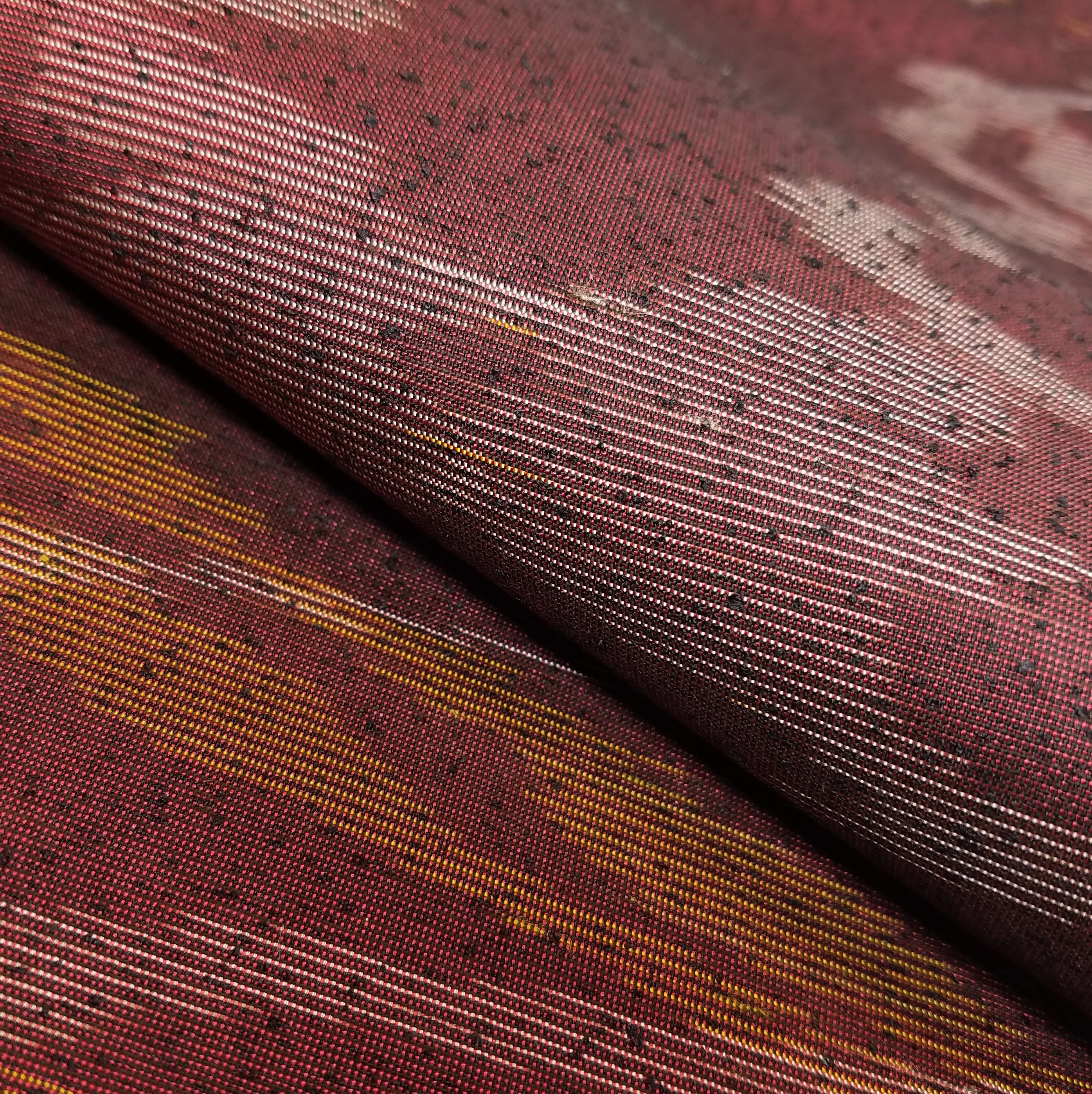 Vintage Japanese oshima tsumugi pongee kimono silk - Deep red with ...