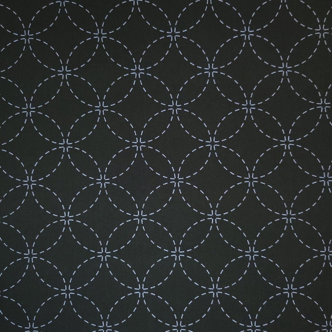Black Pre-printed Wash-away Sashiko Fabric - Shippo Tsunagi Seven ...