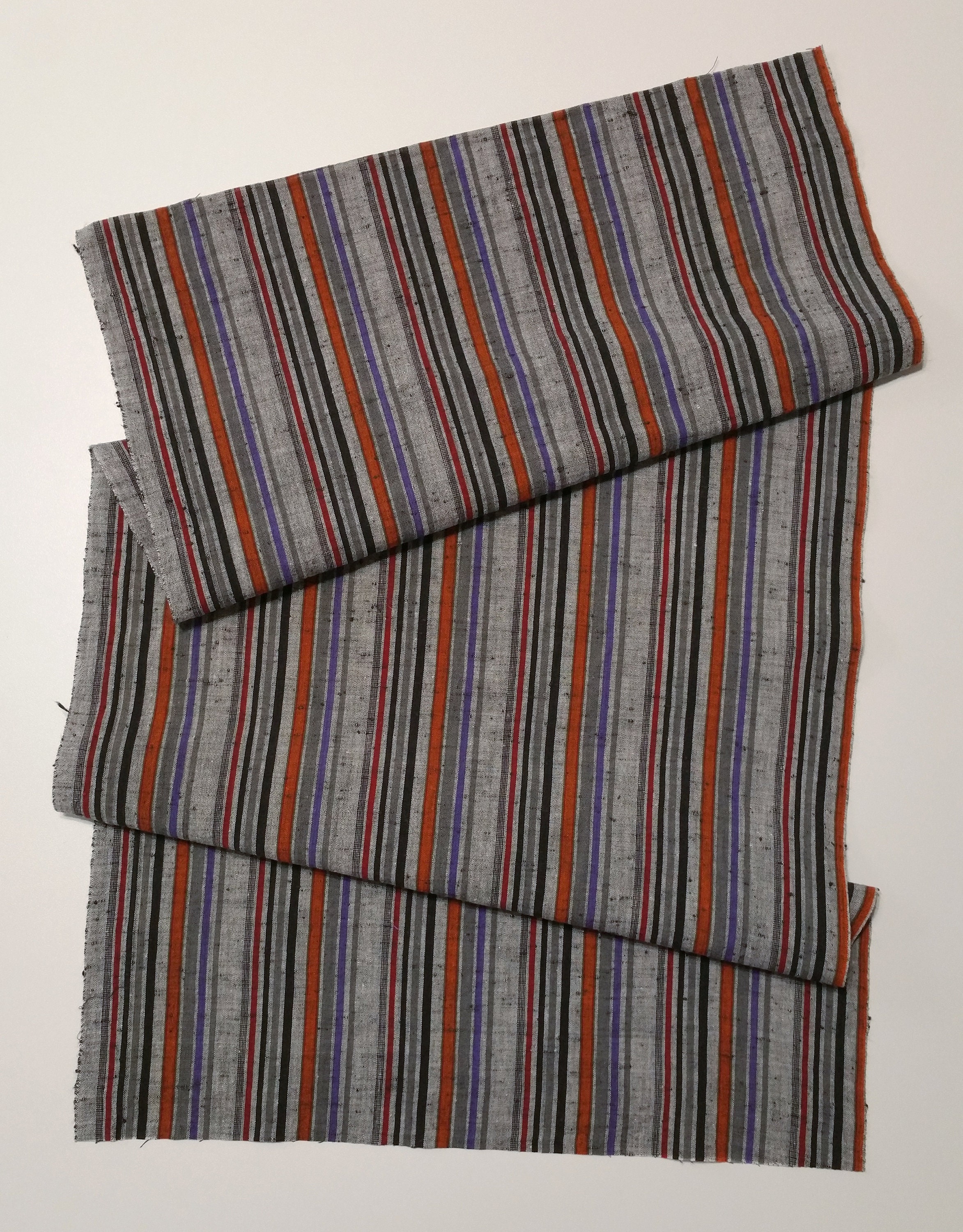 Vintage cotton tsumugi pongee yukata fabric- gray with stripes - 28 ...