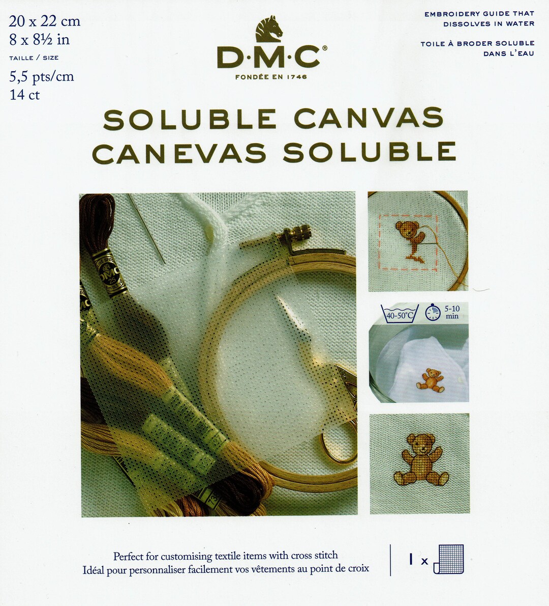 DMC Water Soluble Canvas for Mending and Darning - 8 X 8.5 Inch Sheet ...