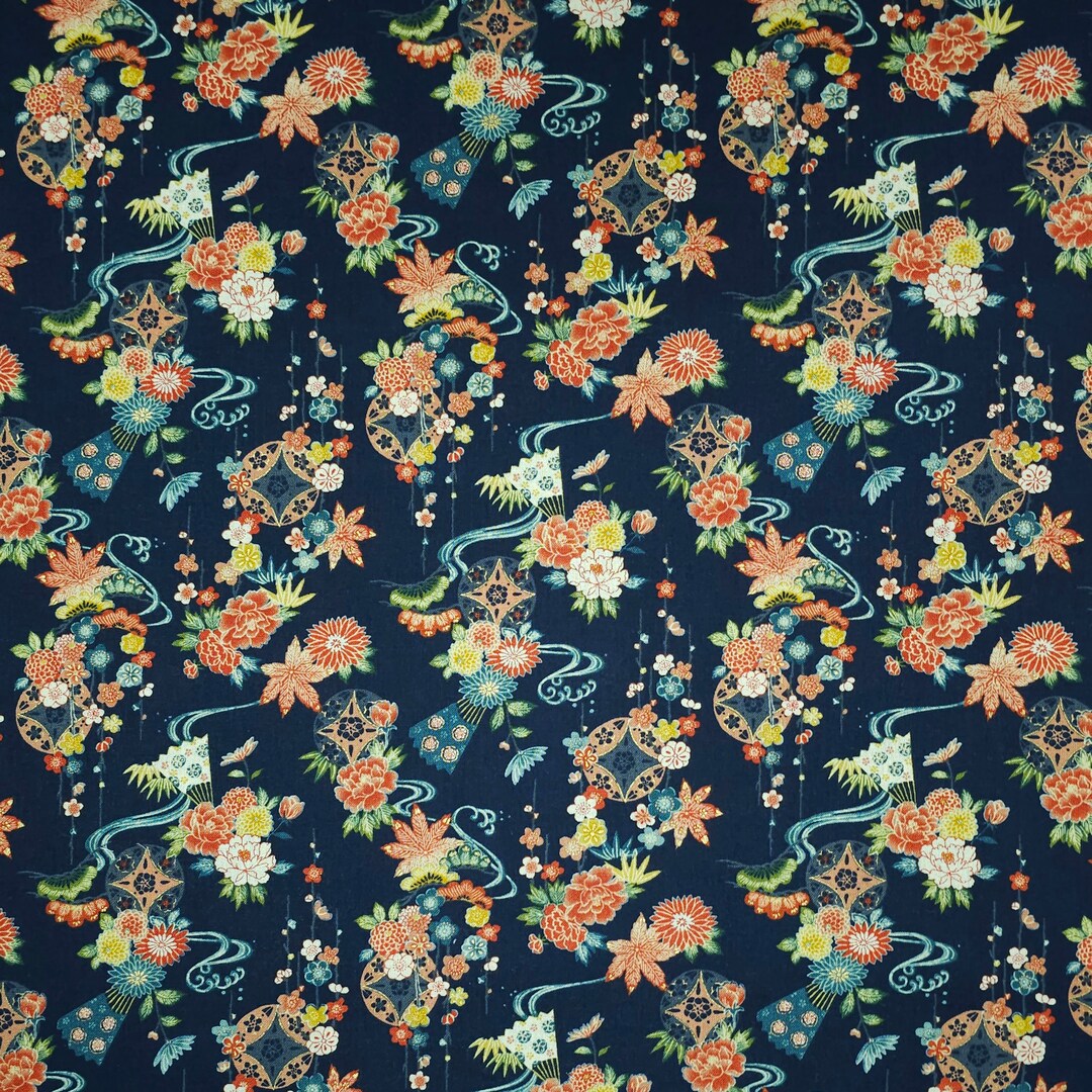 Sevenberry Japan Kiku Collection - Dark Navy Indigo Water and Floral ...