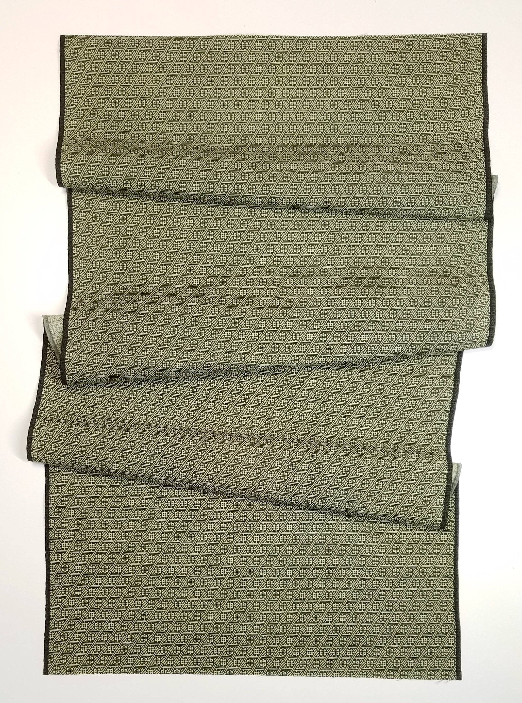 Vintage, moss green with white floral wool kimono fabric - 35 inch (89 ...