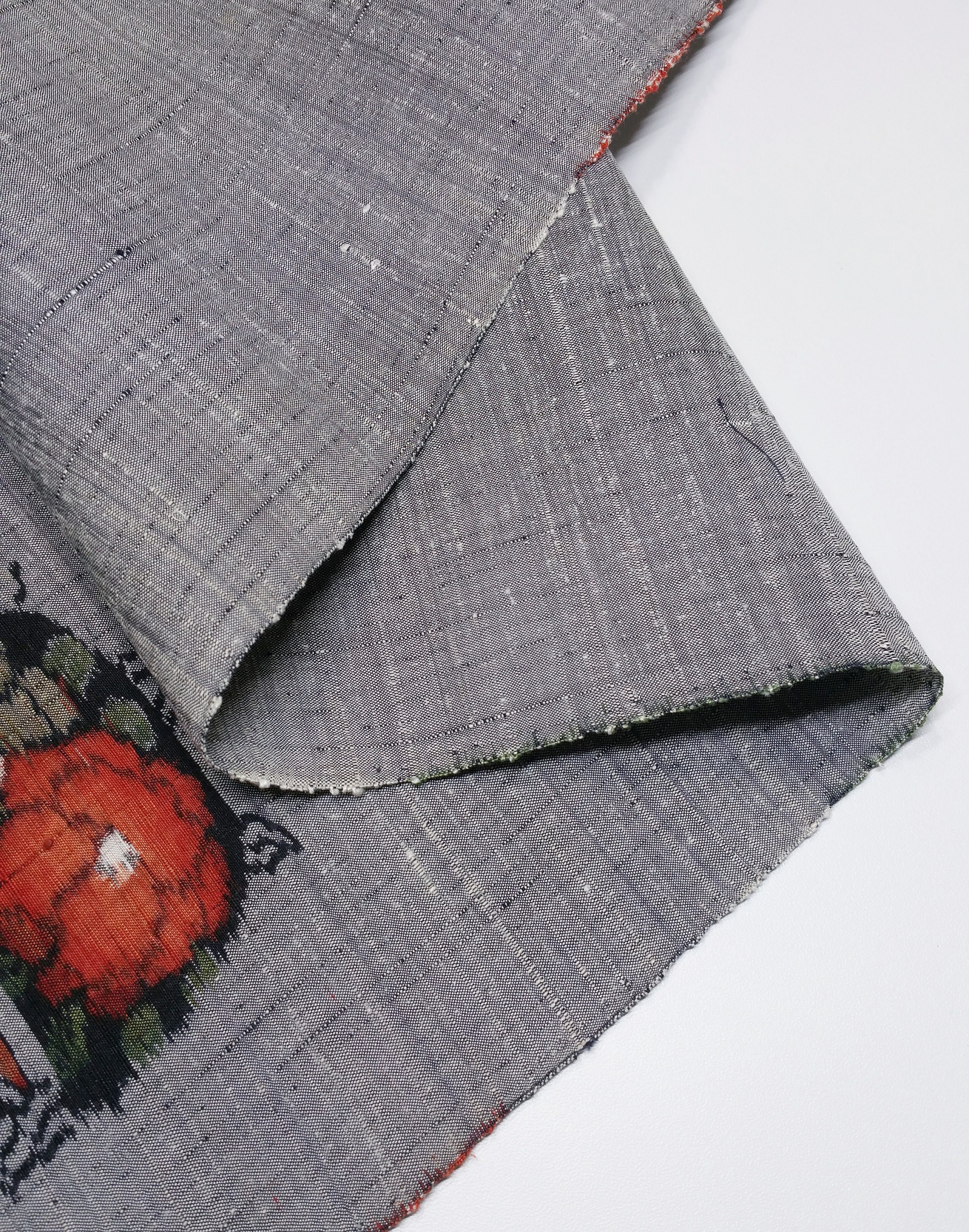 Silver colored Tsumugi pongee Silk Kimono Fabric with thread spool ...