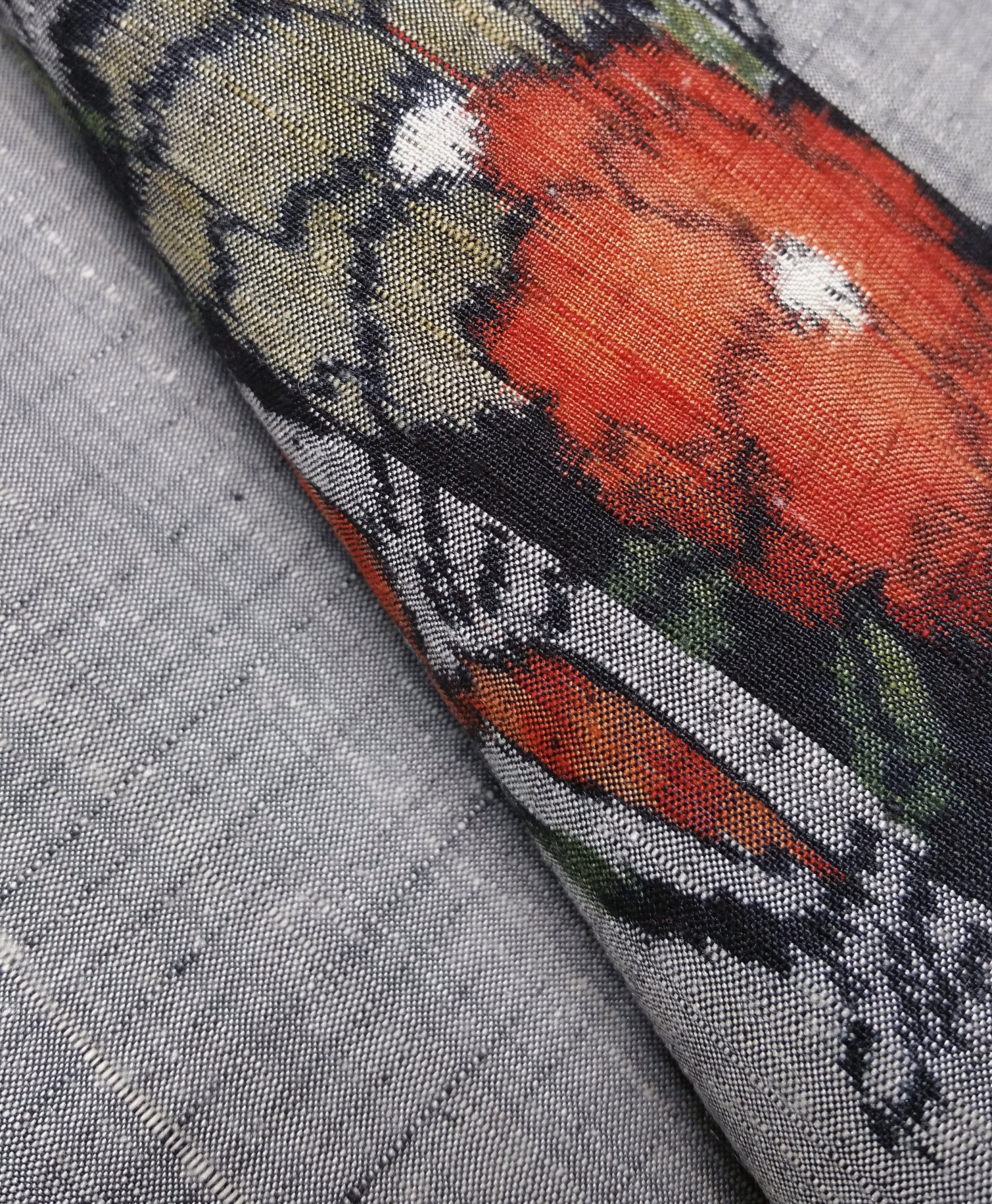 Silver colored Tsumugi pongee Silk Kimono Fabric with thread spool ...